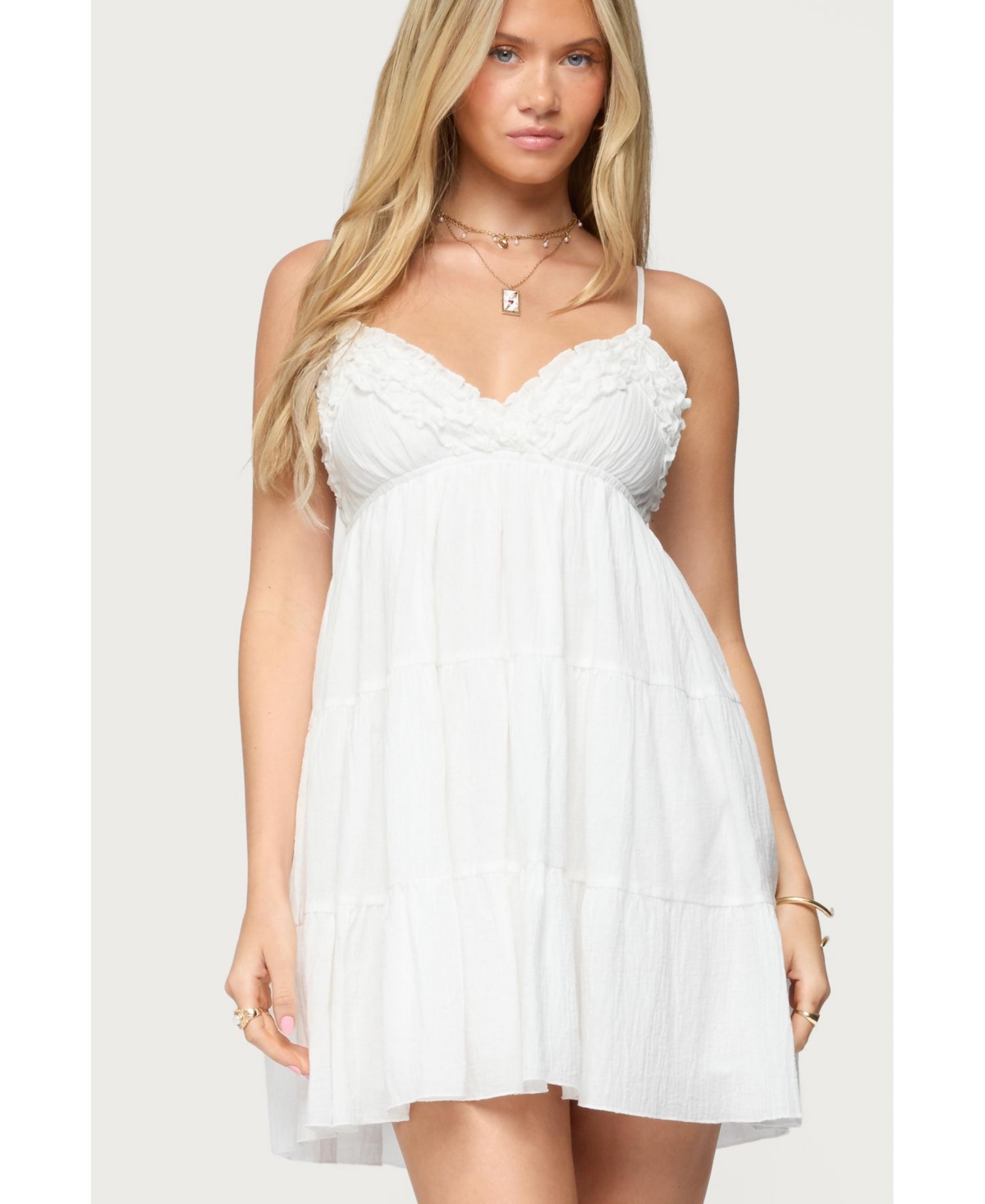 Click here for Edikted Womens Bianca Ruffle Tiered Babydoll Dress... prices
