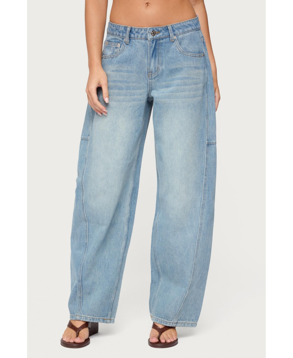 Click here for Edikted Womens Korie Barrel Leg Low Rise Jeans - B... prices