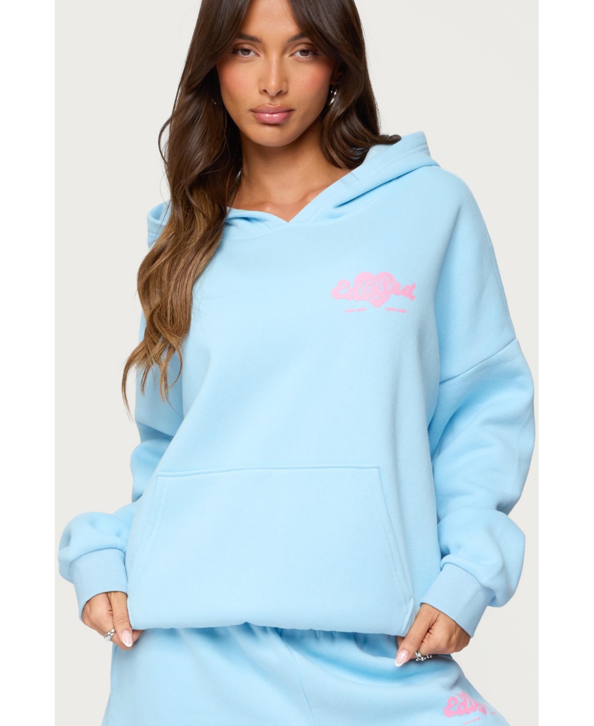 Click here for Edikted Womens WeRe Edikted Hoodie - Light-blue prices