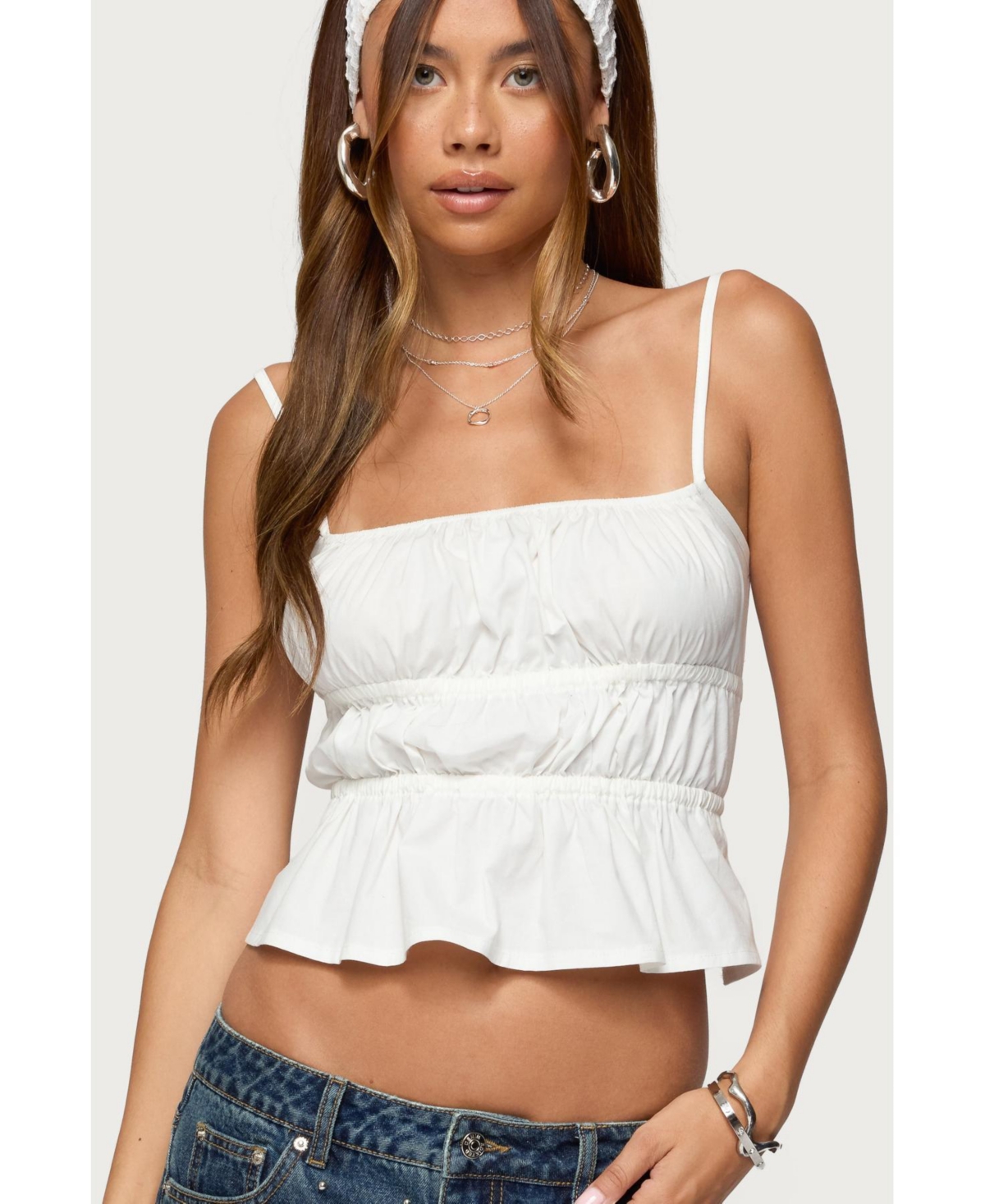Click here for Edikted Womens Adler Tiered Backless Top - White prices