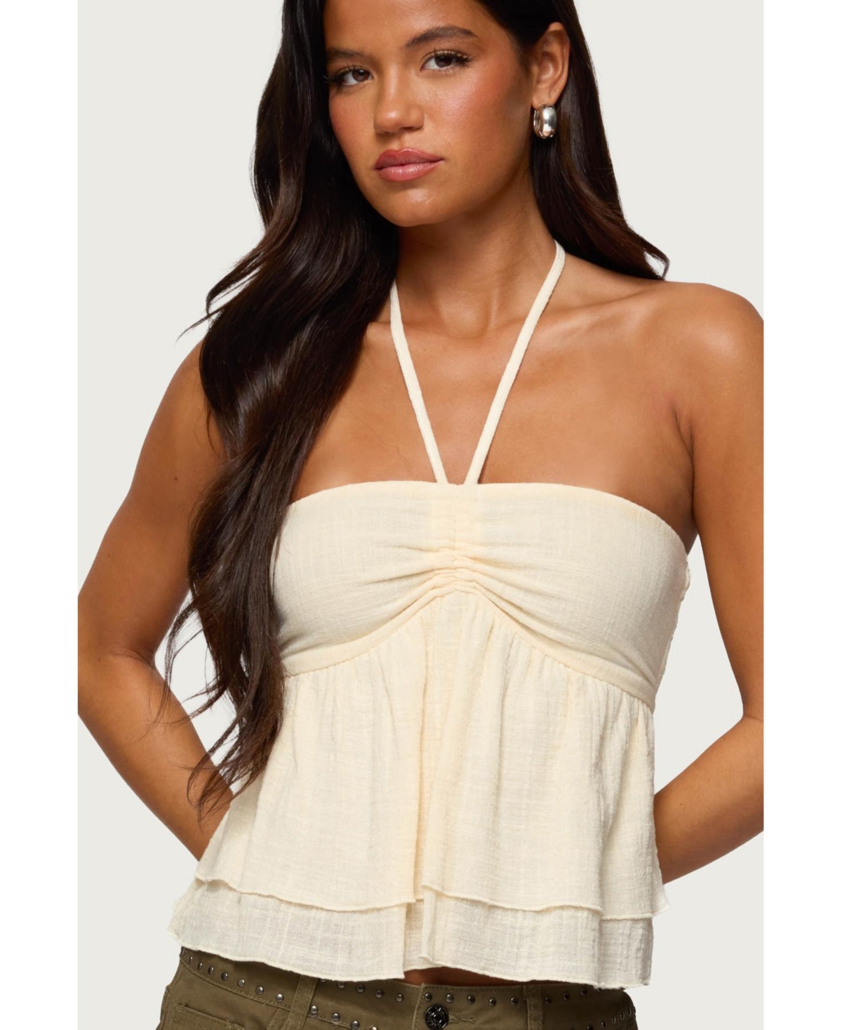 Click here for Edikted Womens Layered Linen Look Babydoll Halter... prices