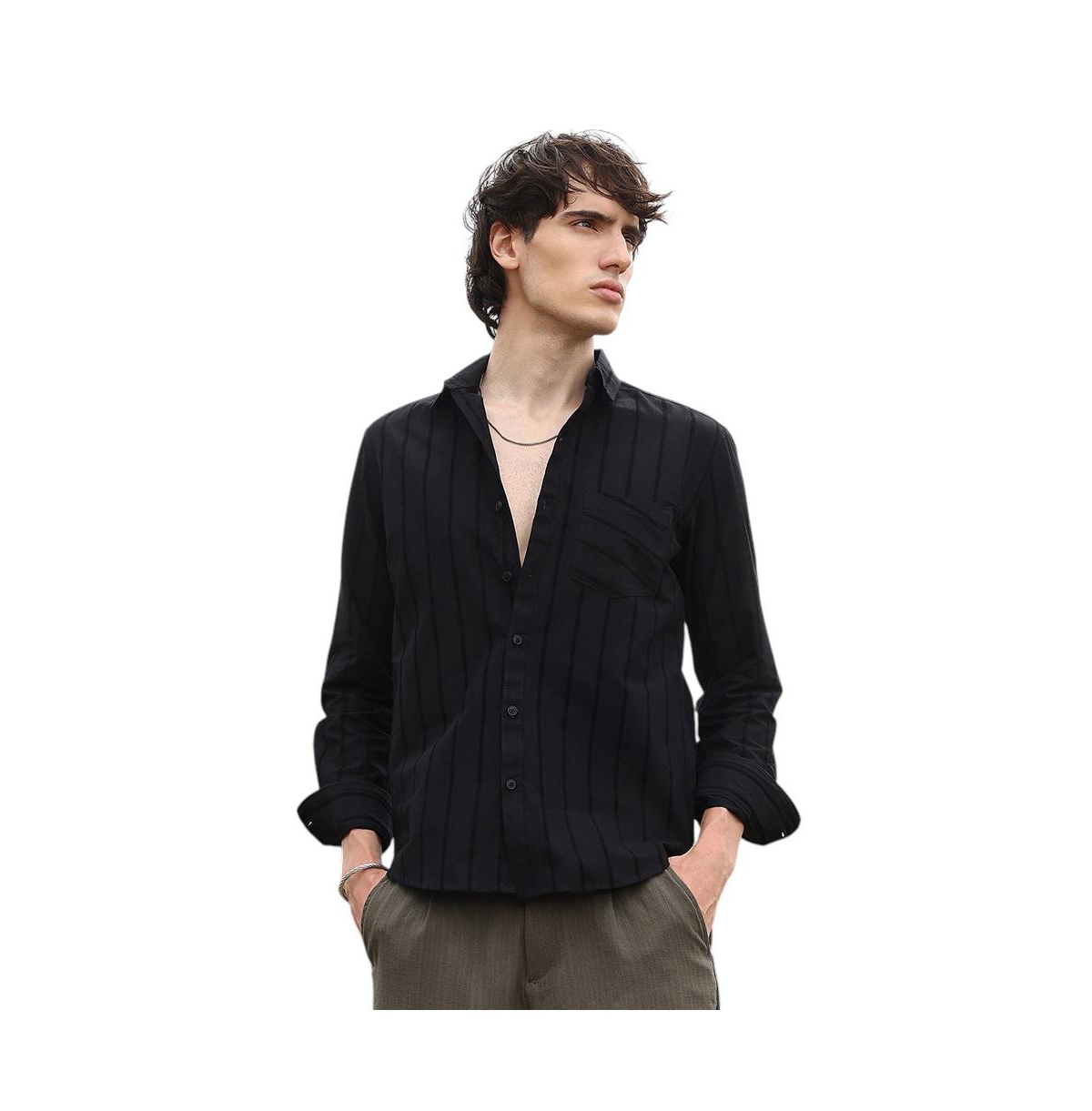 Click here for Campus Sutra Mens Midnight Blacl Pastel Striped Sh... prices