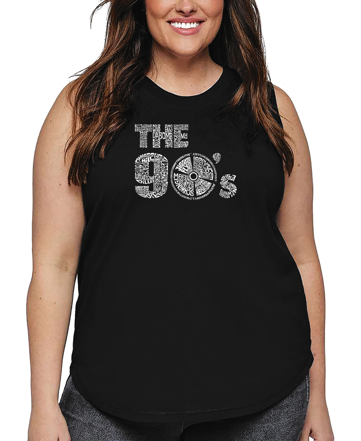 Click here for La Pop Art Plus Size 90s Music Word Art Tank Top -... prices
