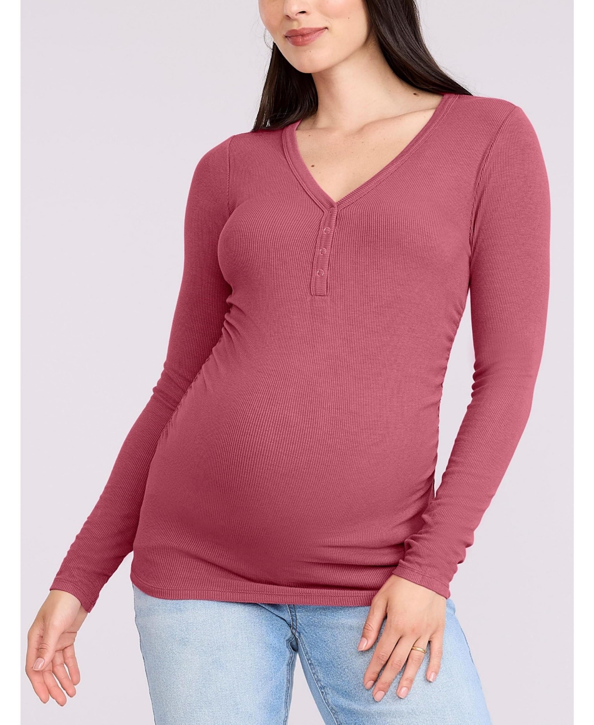 Click here for Motherhood Maternity Womens V-Neck Side-Ruched Lon... prices