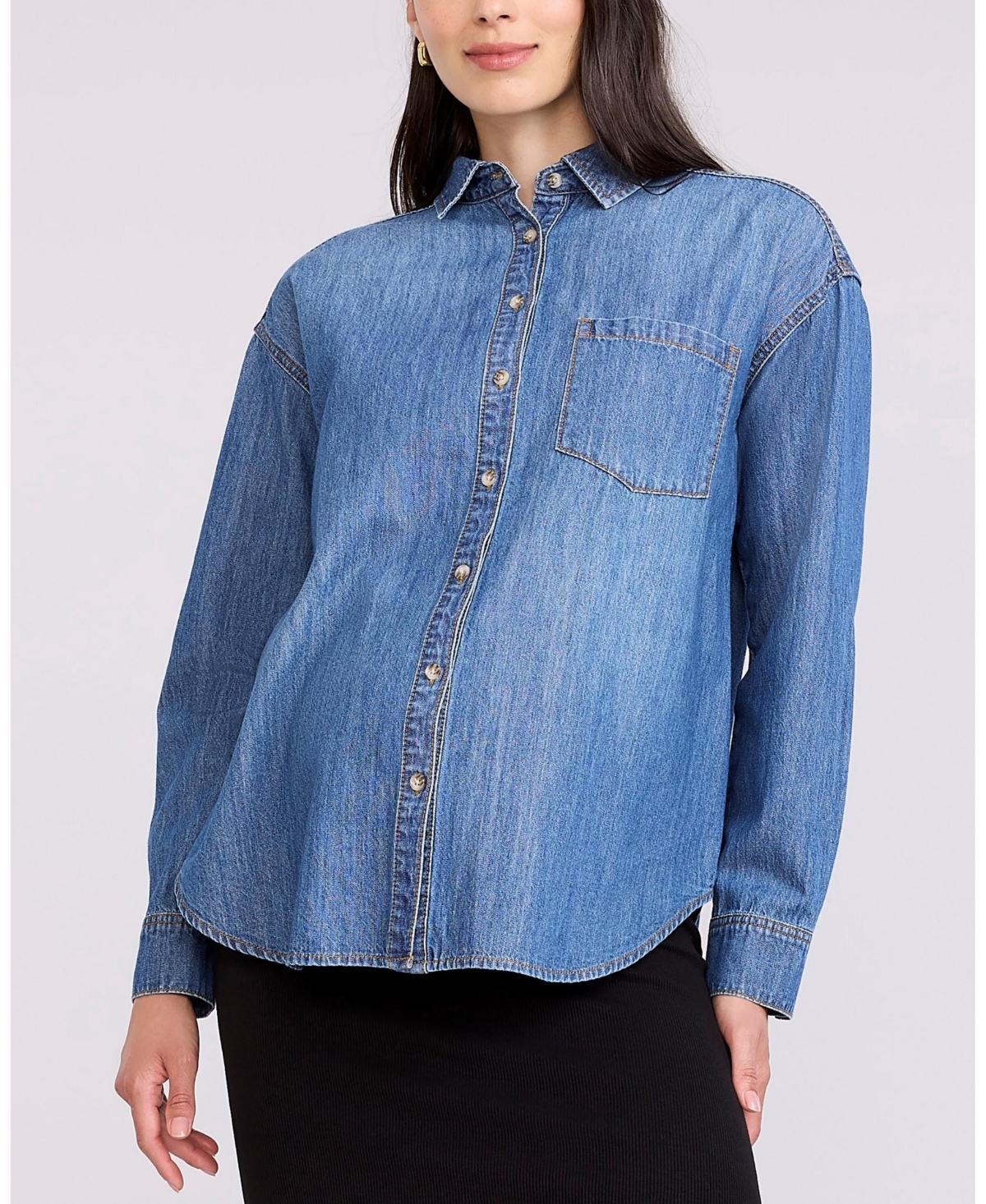 Click here for Womens Long Sleeve Button-Up Denim Shirt - Motherh... prices