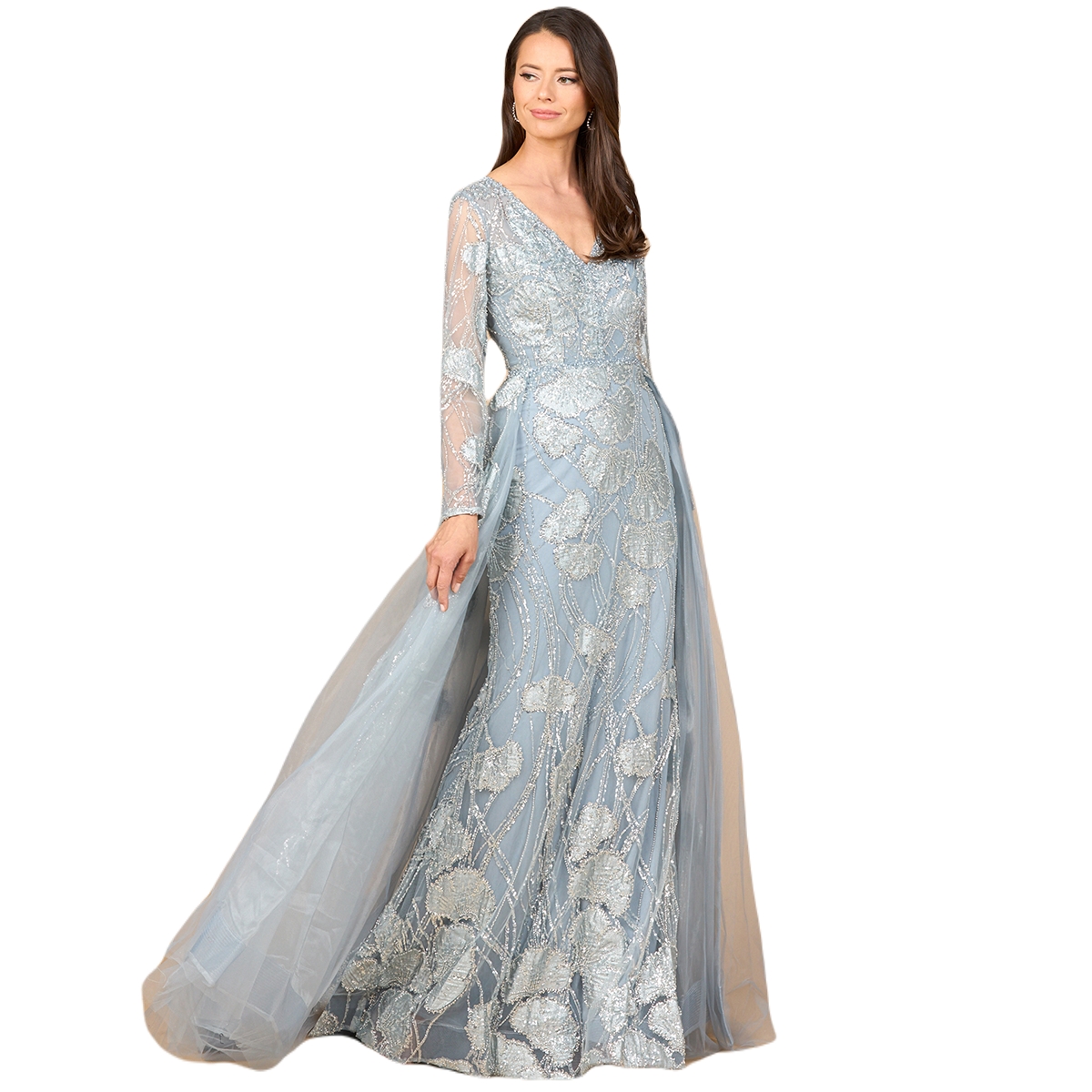 Click here for Lara Womens Long Sleeve Lace Gown with Overskirt -... prices