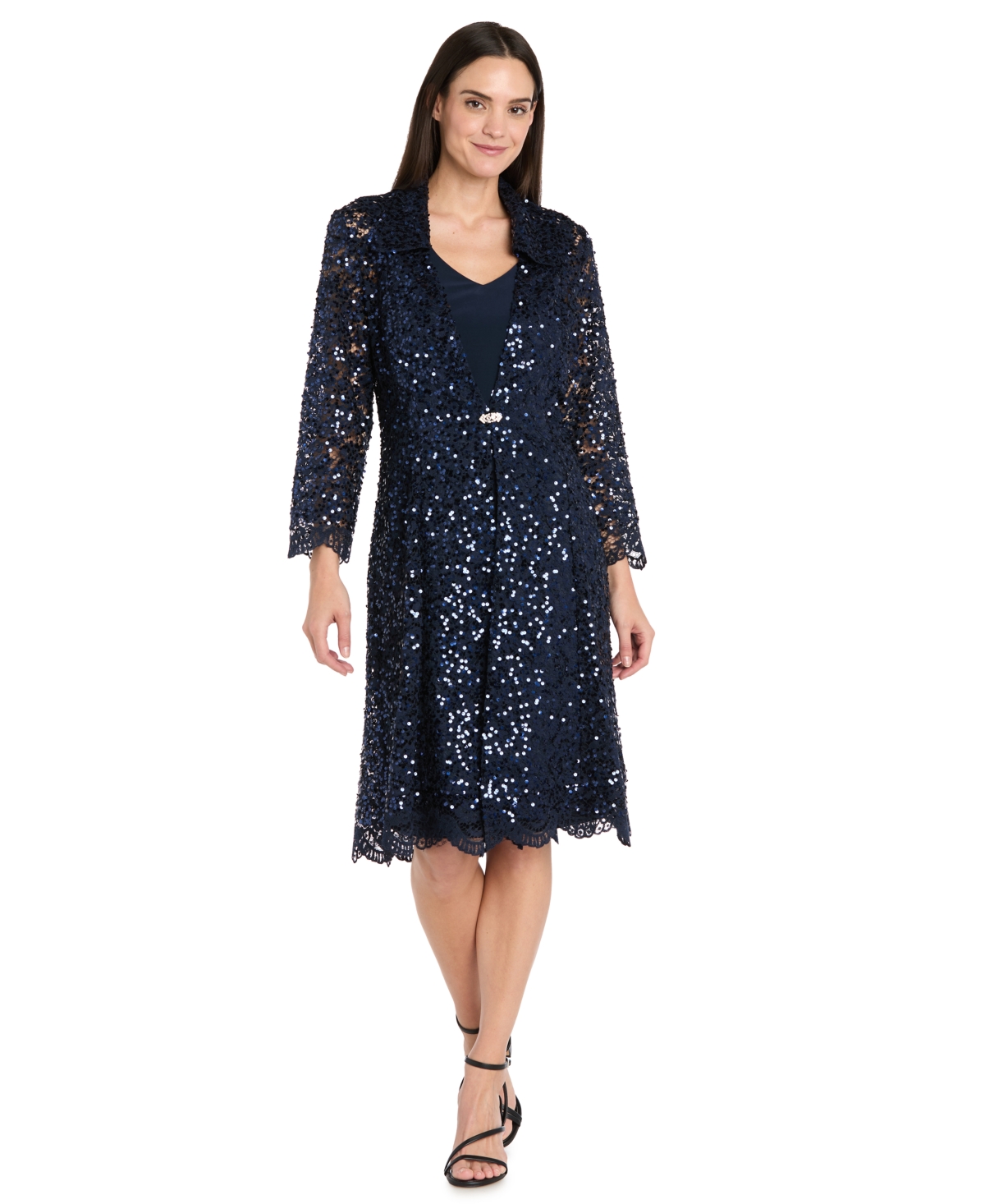 Click here for R & M Richards Womens V-Neck Dress - Navy prices