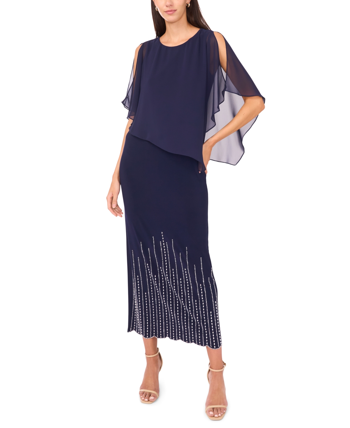 Click here for Msk Petite Faraj Caped Maxi Dress - Navy 410 prices