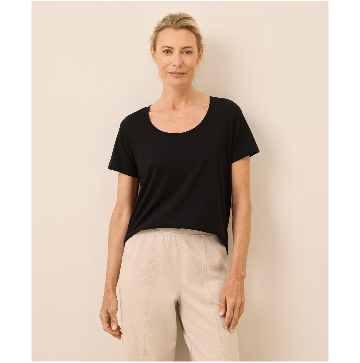 Click here for Pact Organic Cotton Softspun Scoop Neck Tee - Blac... prices