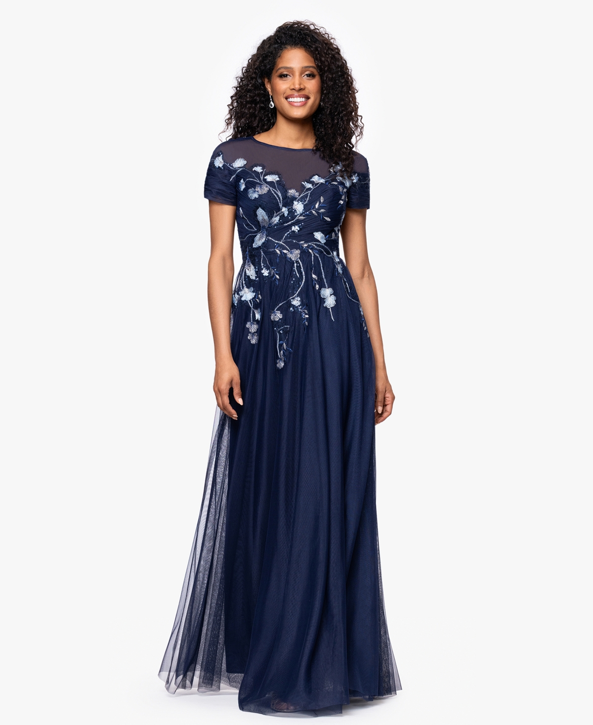 Click here for Betsy & Adam WomensÂ Long Mesh Sequin Embroidered... prices
