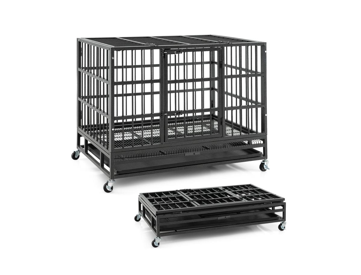 Click here for 38 Inch Foldable Heavy-Duty Metal Dog Cage with Lo... prices