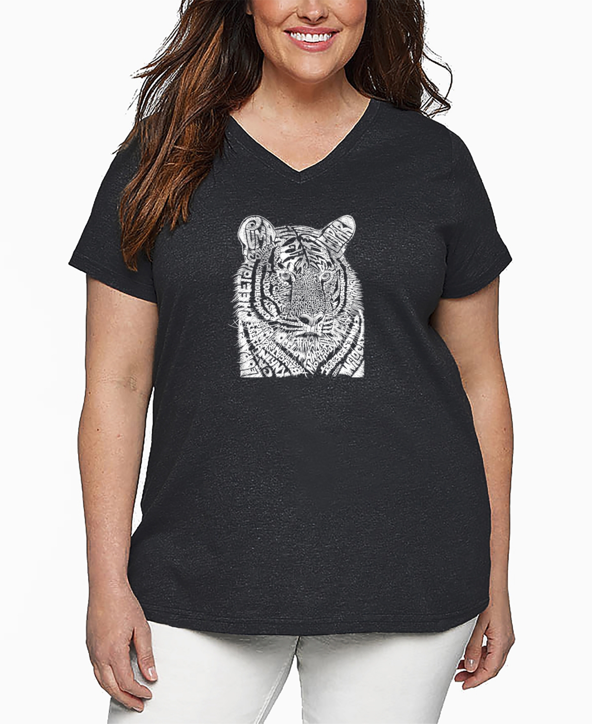 Click here for La Pop Art Plus Size Big CatsWord Art V-Neck T-Shi... prices