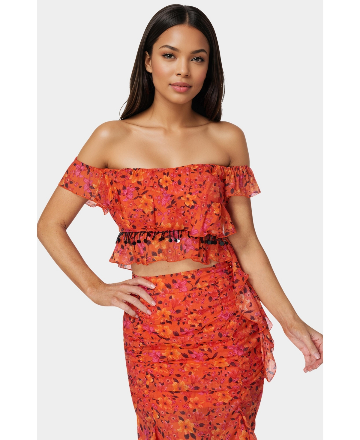 Click here for Ruffle Fringe Top - Vibrant desert flowers print prices