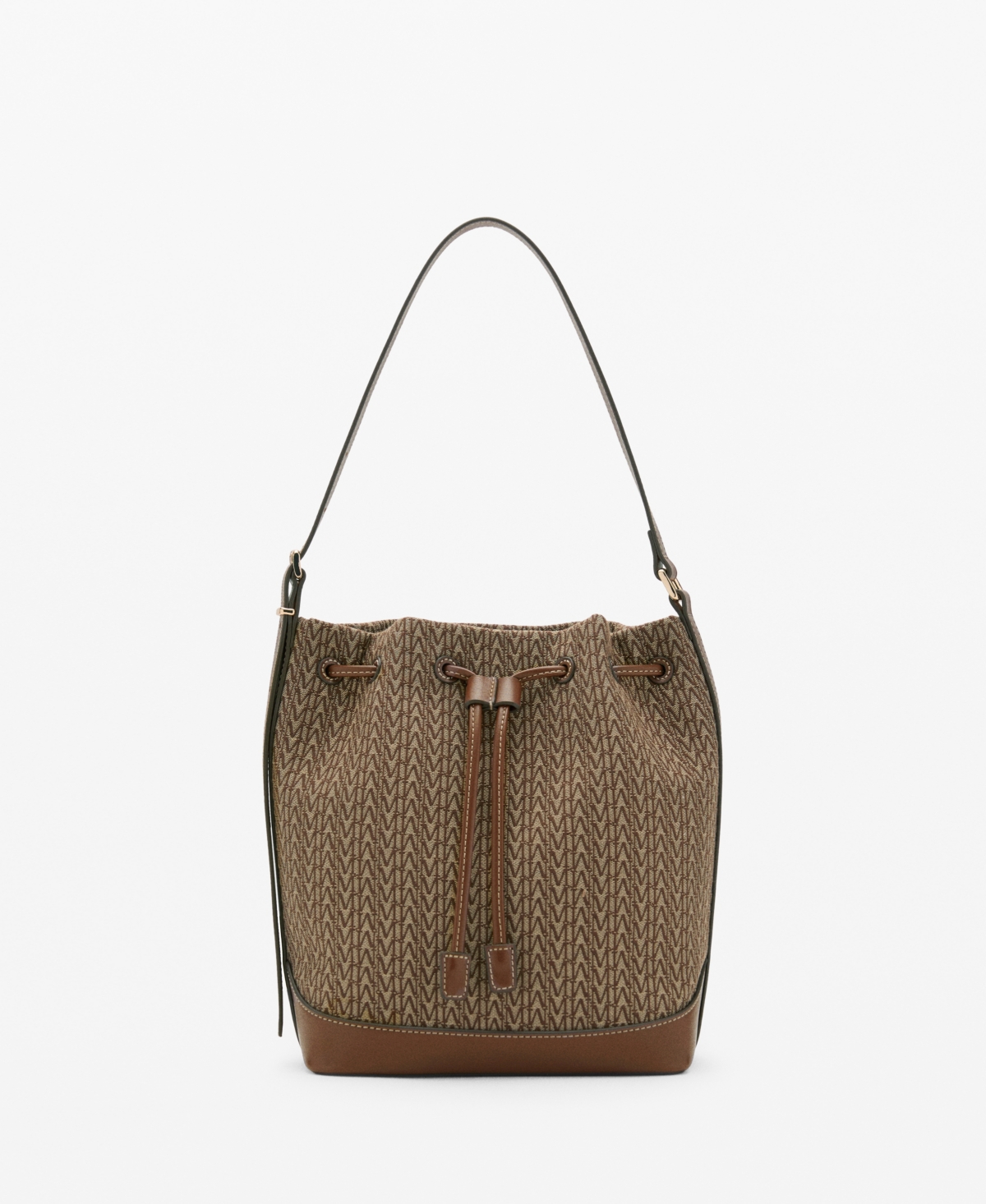 Click here for Mango Womens Printed Logo Bucket Bag - Chocolate prices