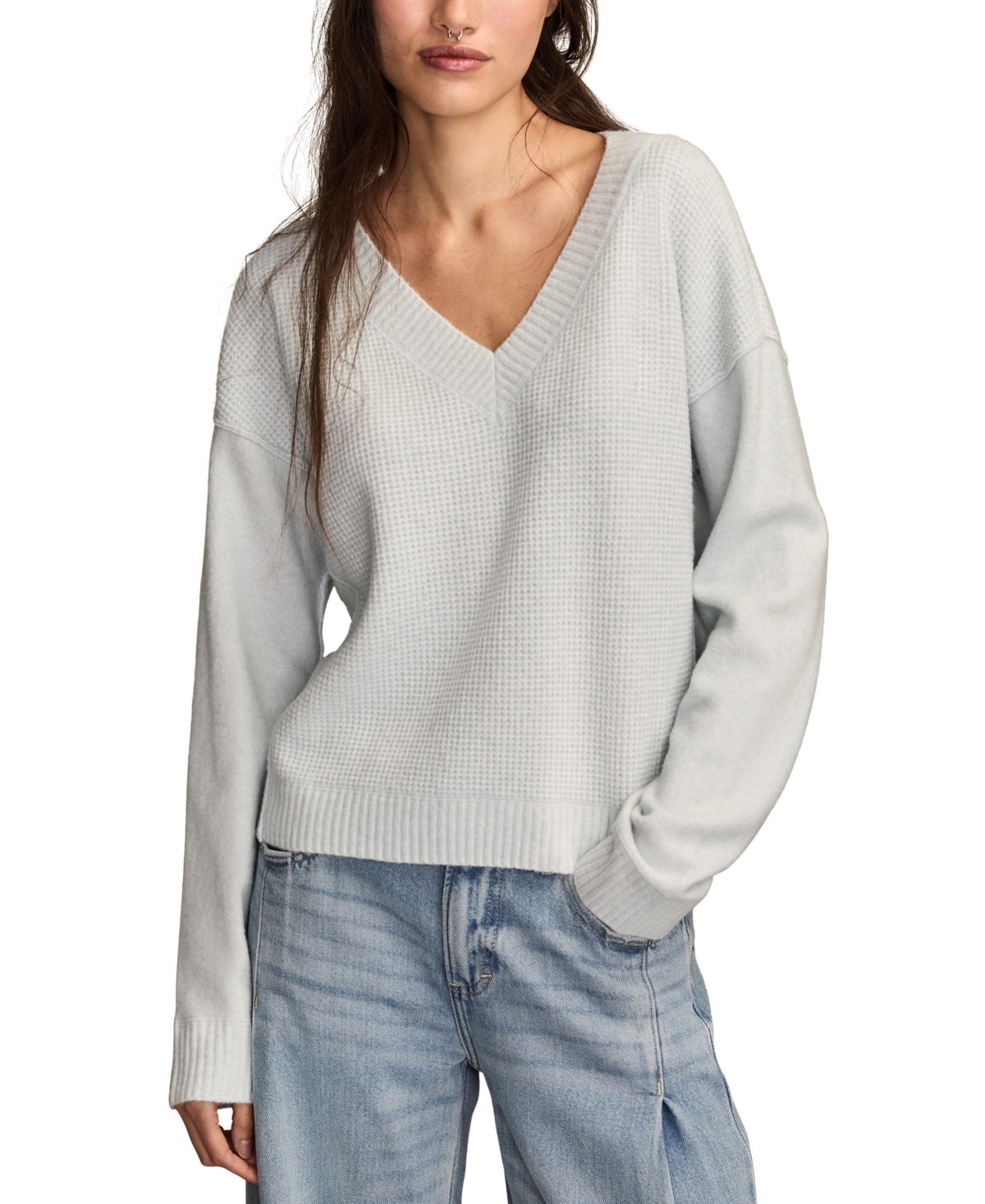 Click here for Lucky Brand Womens Waffle V-Neck Sweater - Flint prices