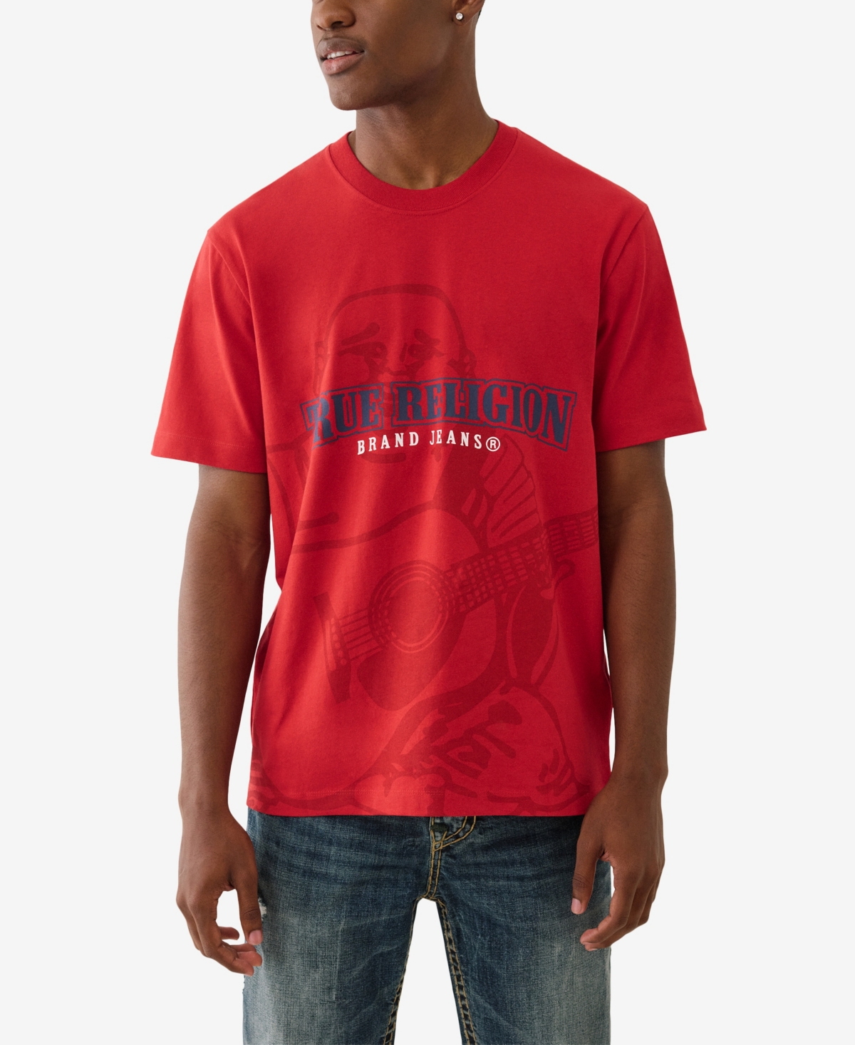 True Religion Mens Shadow Logo Short Sleeve T-Shirt - Red