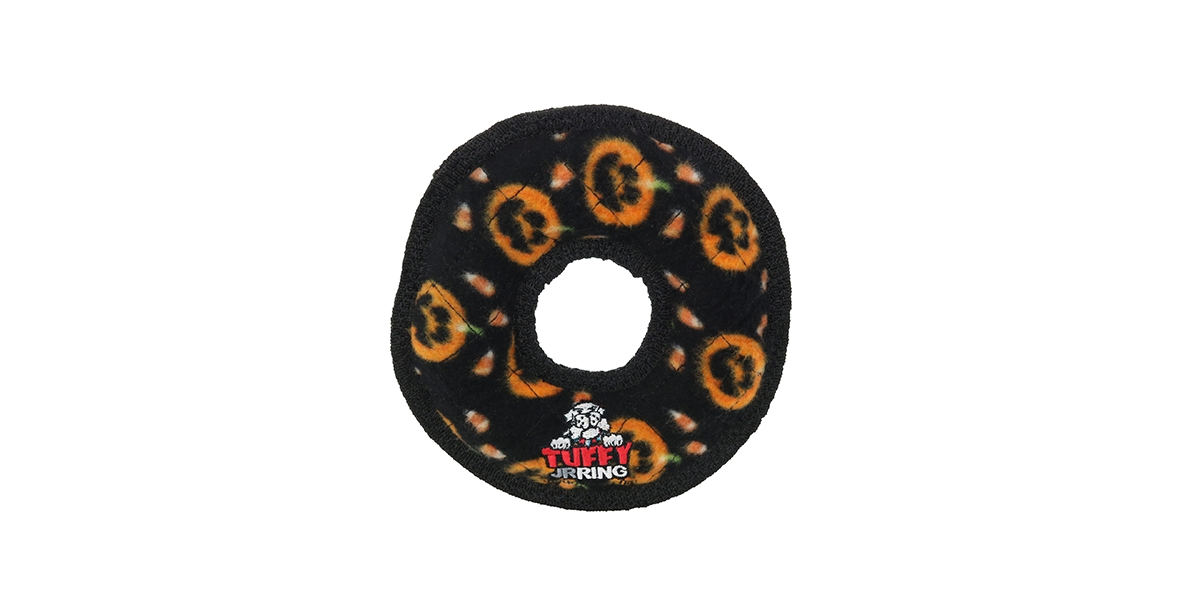 Click here for Tuffy Holiday Jr Ring Pumpkin  Dog Toy - Black prices