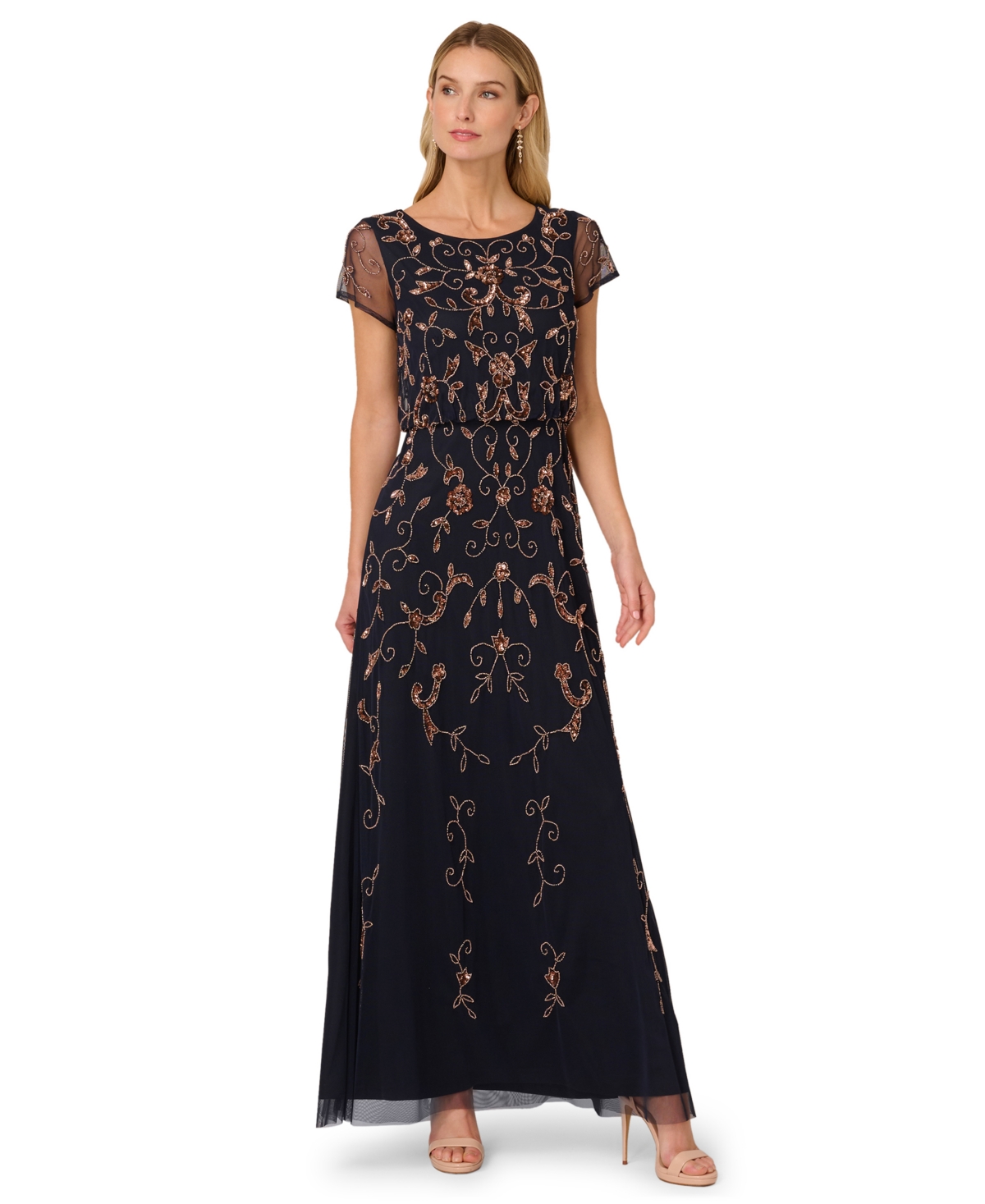 Click here for Adrianna Papell Womens Boat-Neck Short-Sleeve Bead... prices