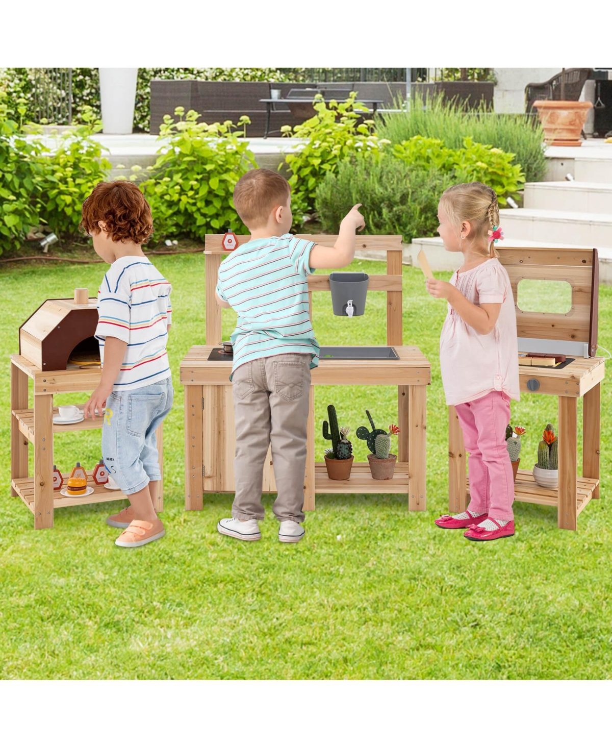 Click here for 3-Piece Outdoor Wooden Kitchen Playset Kids Mud Ki... prices
