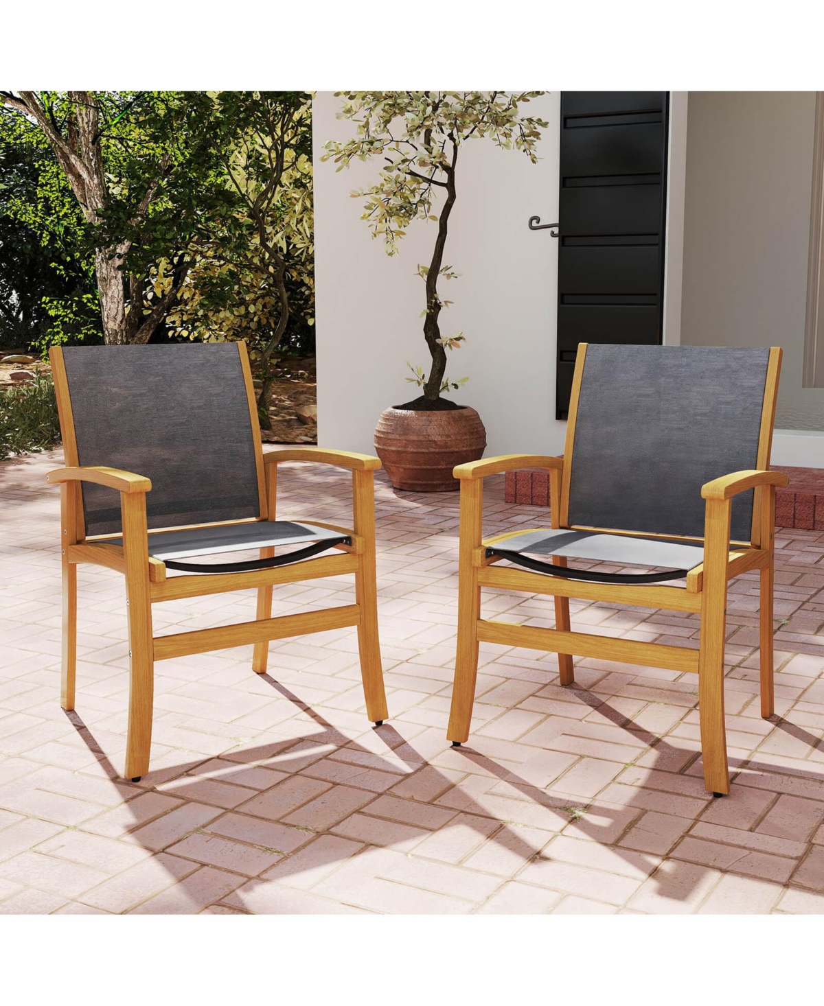 Click here for Costway Outdoor Dining Chairs Acacia Wood Patio Ch... prices