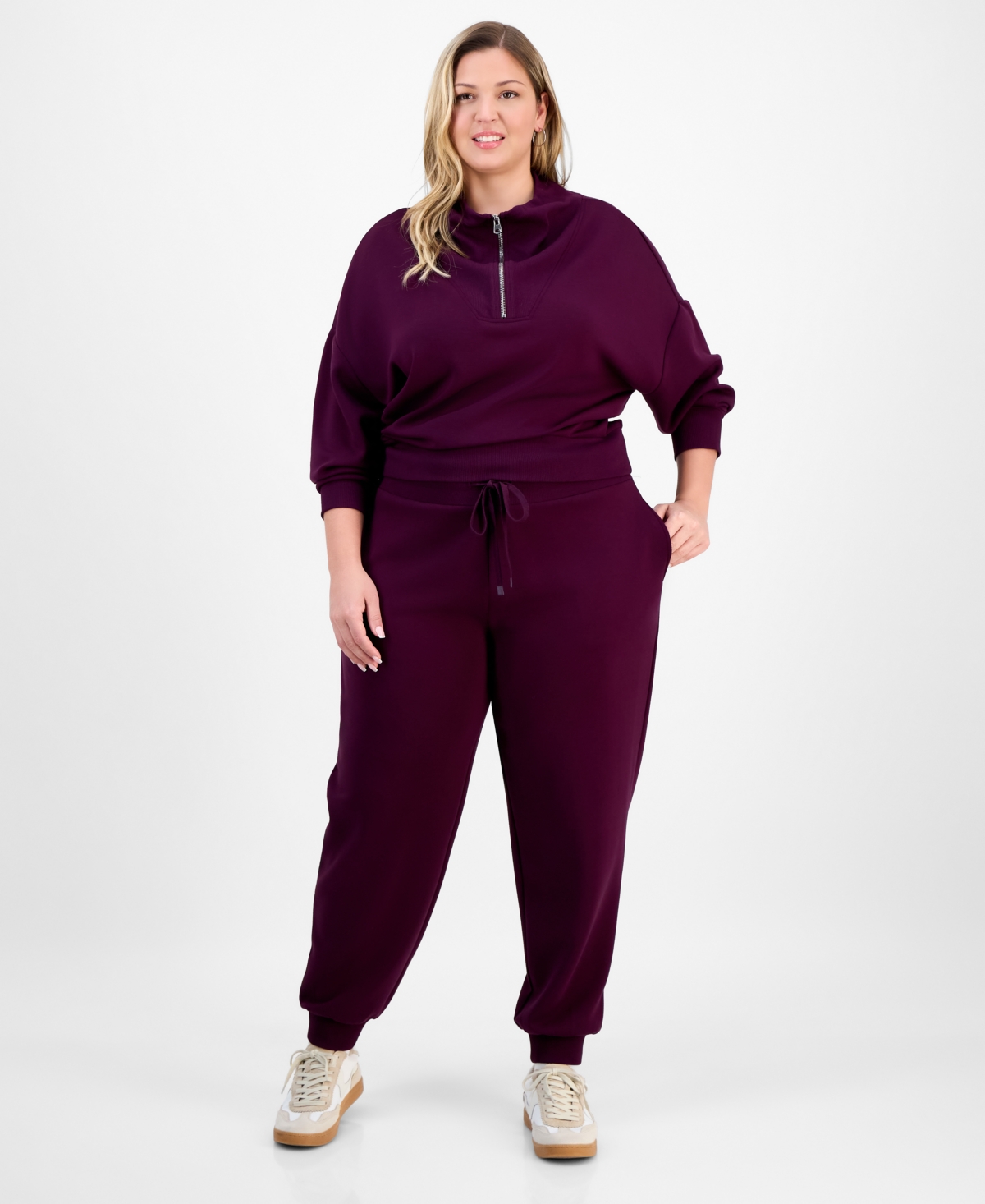 And Now This Trendy Plus Size Cozy Scuba Jogger Pants  Macys Exclusive - Burgundy Plum