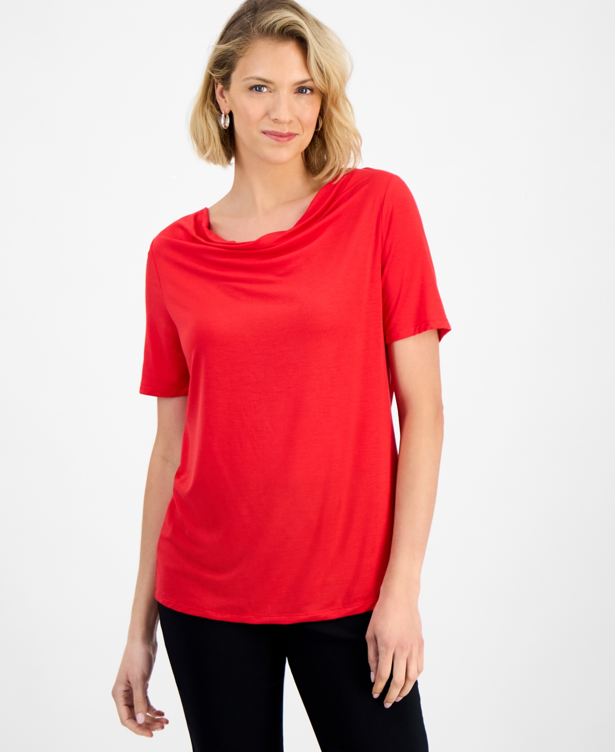 Click here for Jm Collection Womens Cowl-Neck Short-Sleeve Top  M... prices