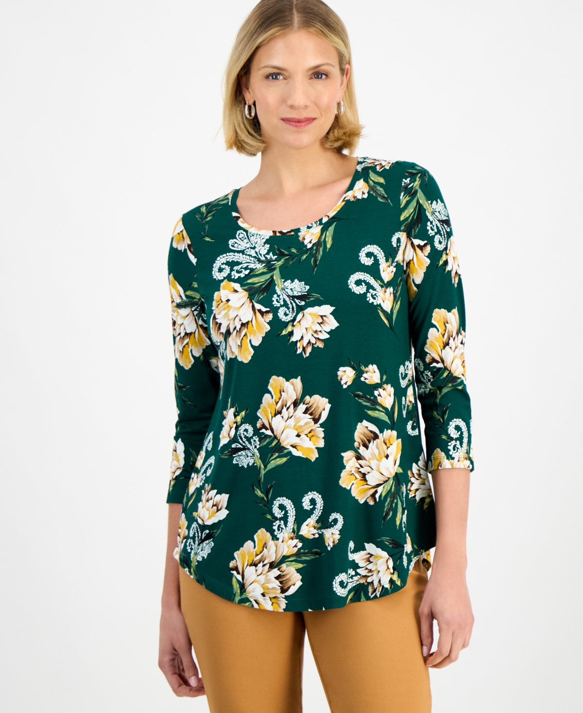 Click here for Jm Collection Womens Printed Scoop-Neck 3/4-Sleeve... prices
