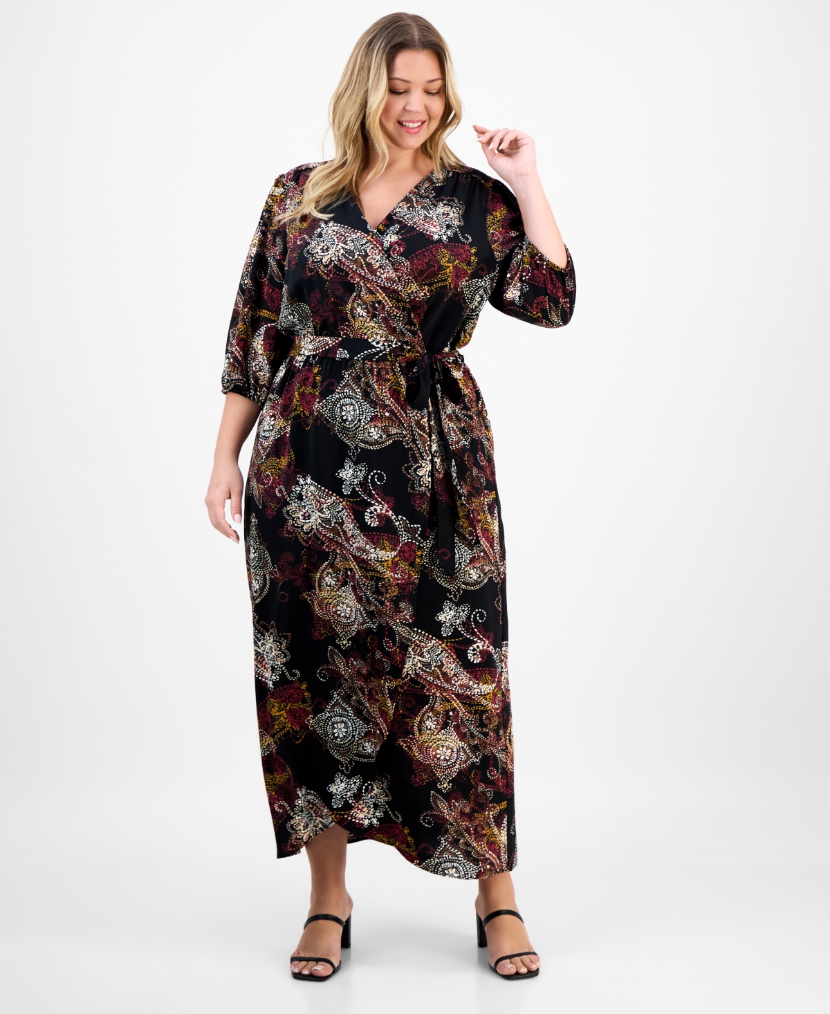 Click here for Connected Plus Size Woven Long-Sleeve Tie-Waist Dr... prices