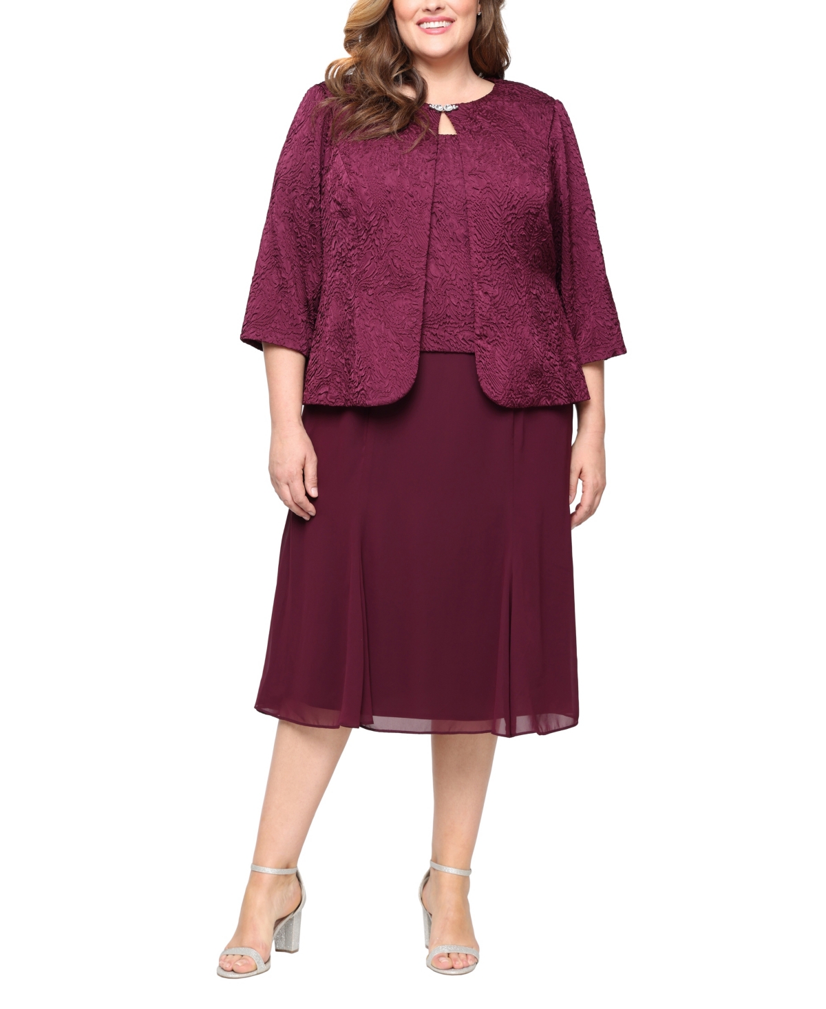 Click here for Alex Evenings Plus Size Tea Length Textured Jacqua... prices