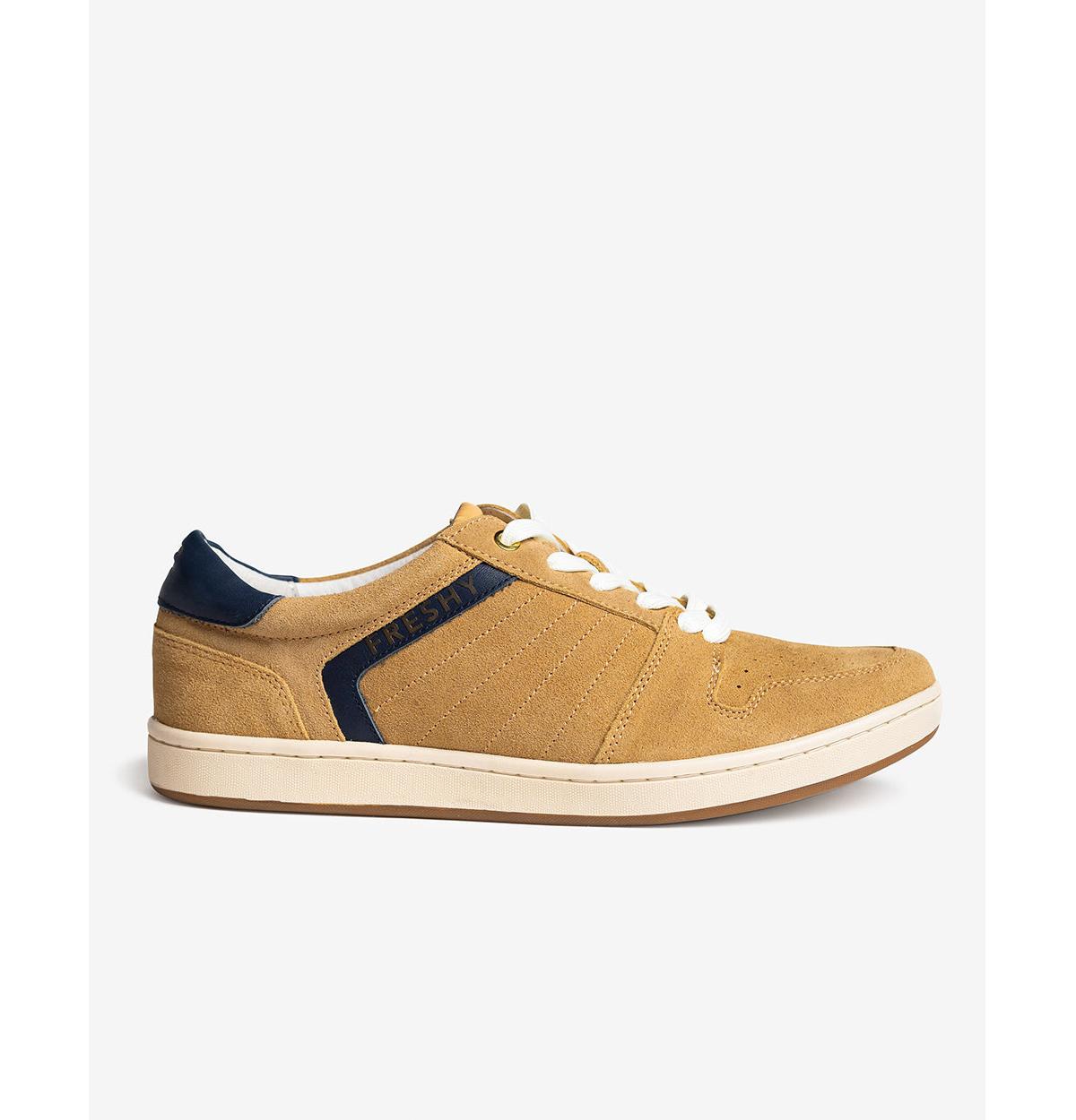 Click here for Freshy Mens Kingpin Suede Sneaker - Tan/blue prices