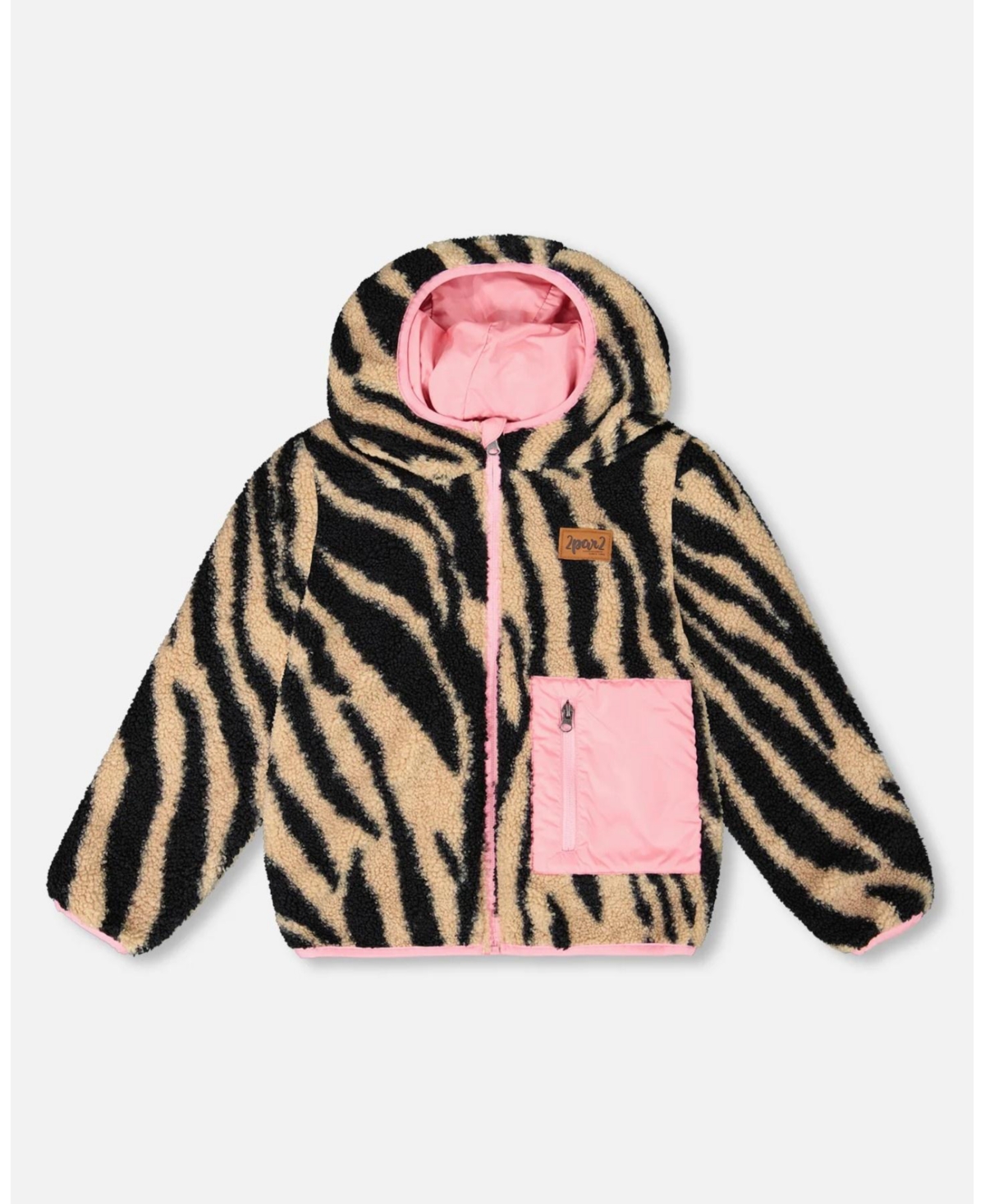 Deux par Deux Girl Reversible Mid-Season Sherpa Jacket Zebra - Child - Pink