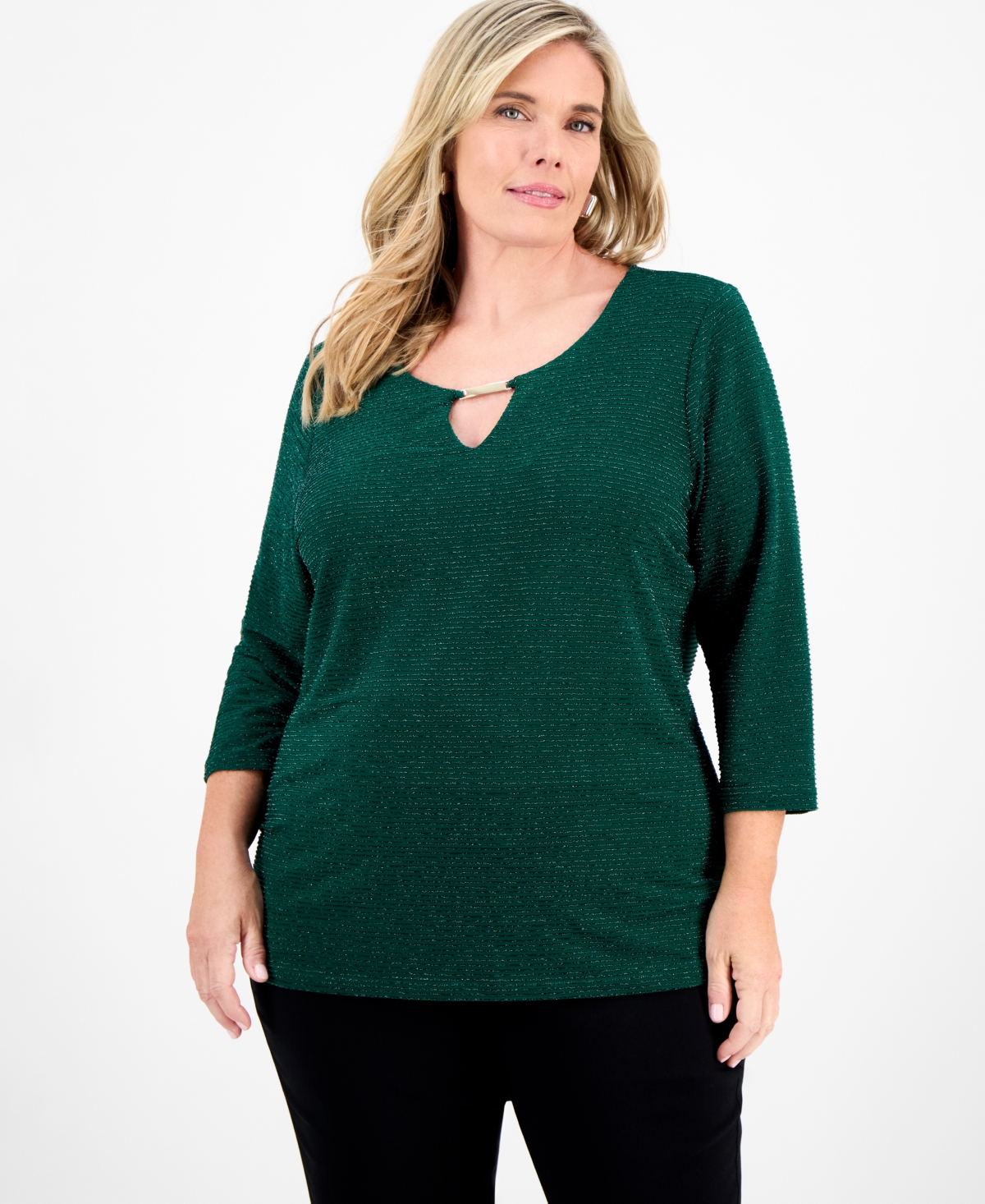 Click here for Jm Collection Plus Size Metallic Jacquard 3/4-Slee... prices