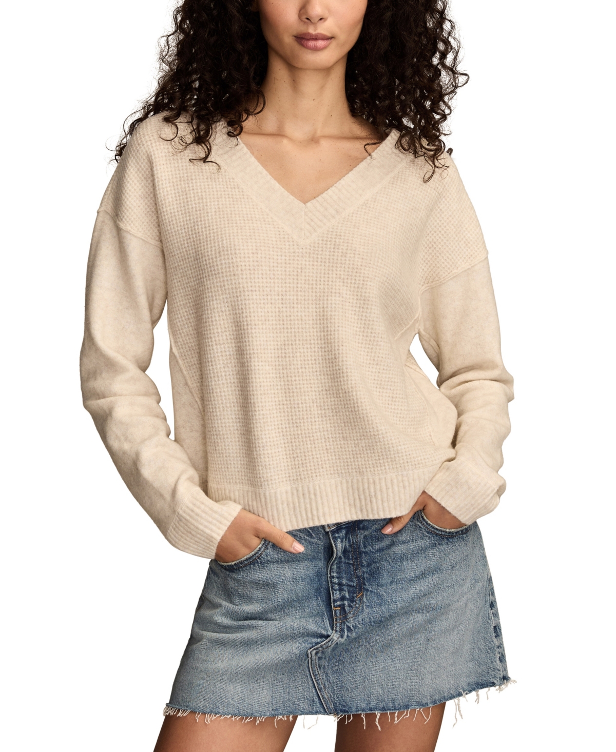 Click here for Lucky Brand Womens Waffle V-Neck Sweater - Straw H... prices