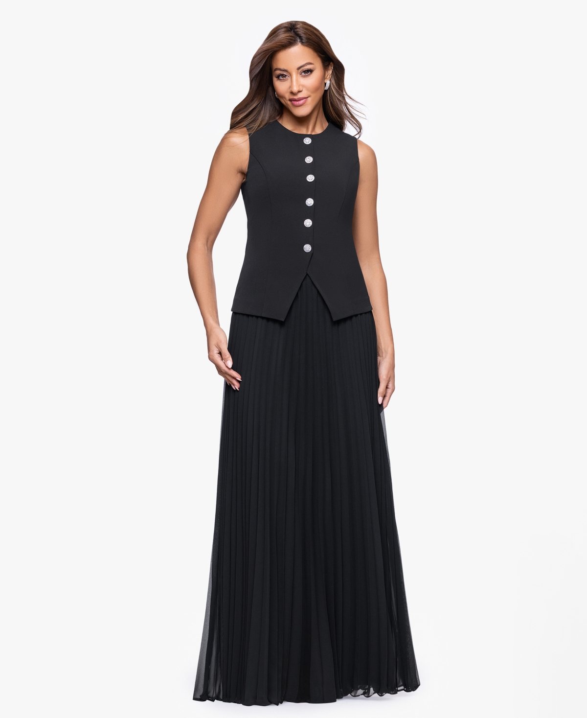 Click here for Xscape Womens Vest Style Pleated Scuba Long Dress... prices