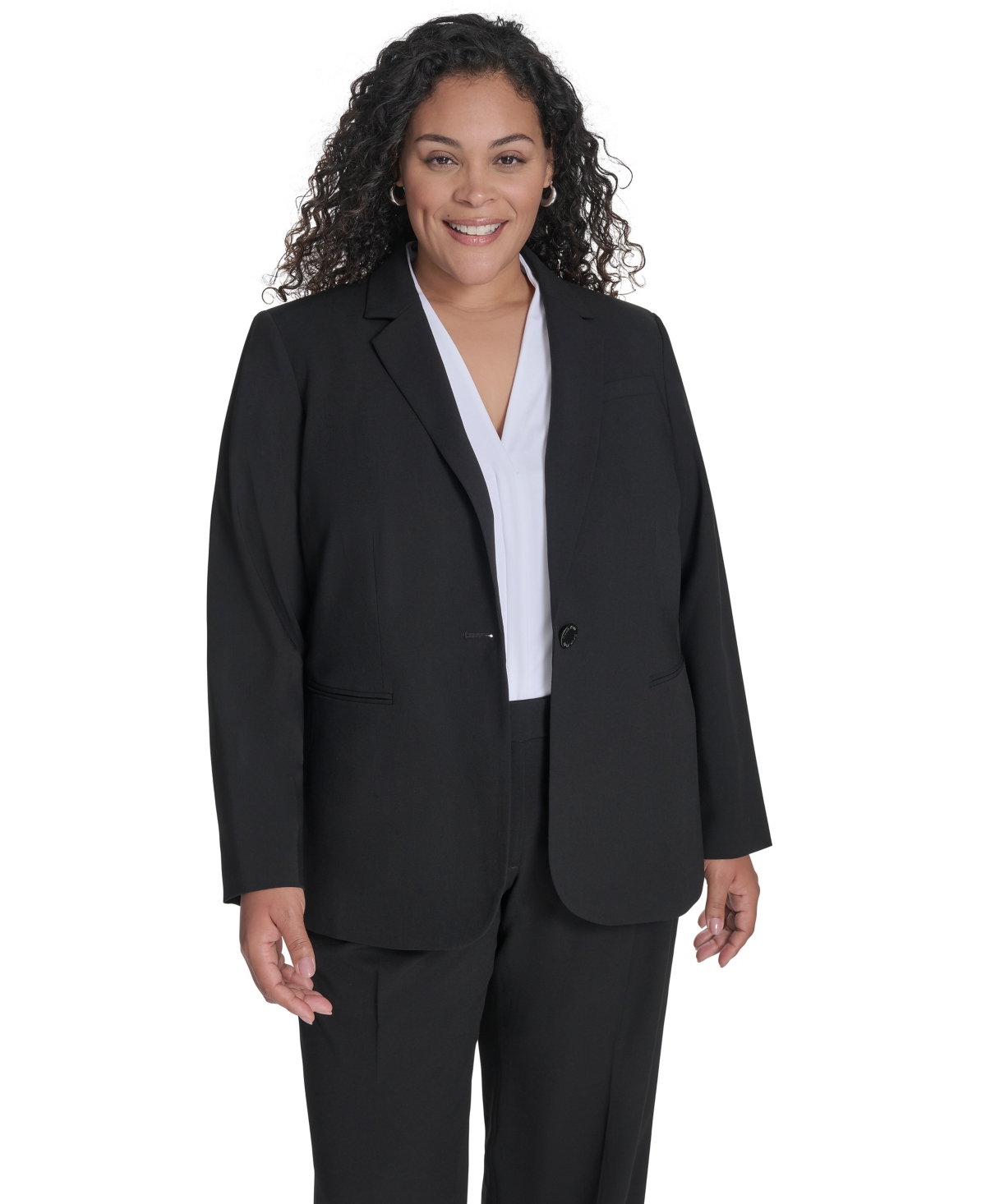 Click here for Calvin Klein Plus Size One-Button Blazer - Black prices