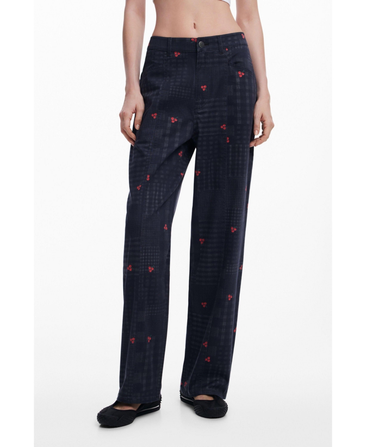Click here for Desigual Womens Checkered and cherry pants - Dark... prices