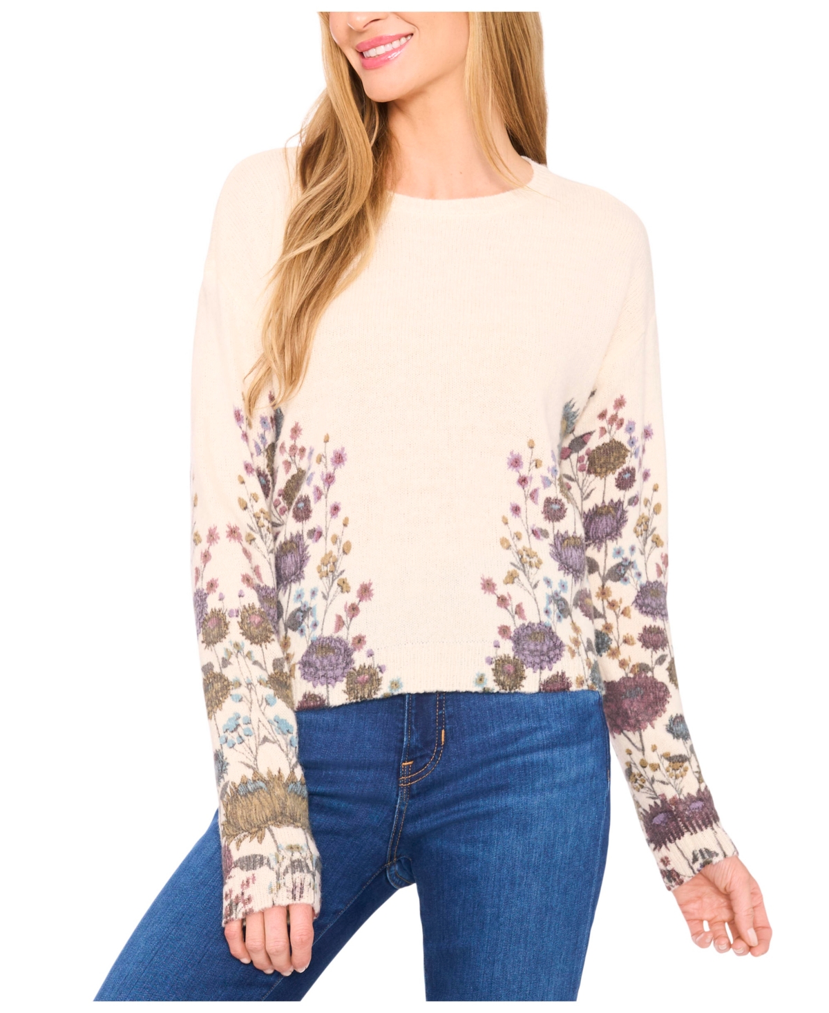 Click here for CeCe Womens Floral Print Crewneck Sweater - Turtle... prices