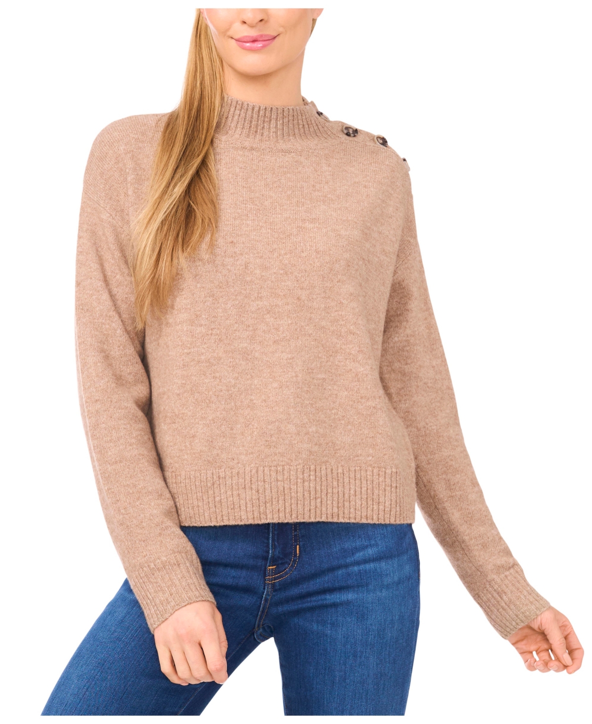 Click here for CeCe Womens Button Detail Sweater - Taupe prices
