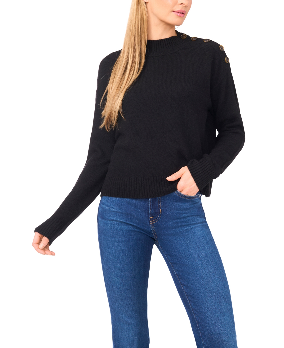 Click here for CeCe Womens Button Detail Sweater - Rich Black prices