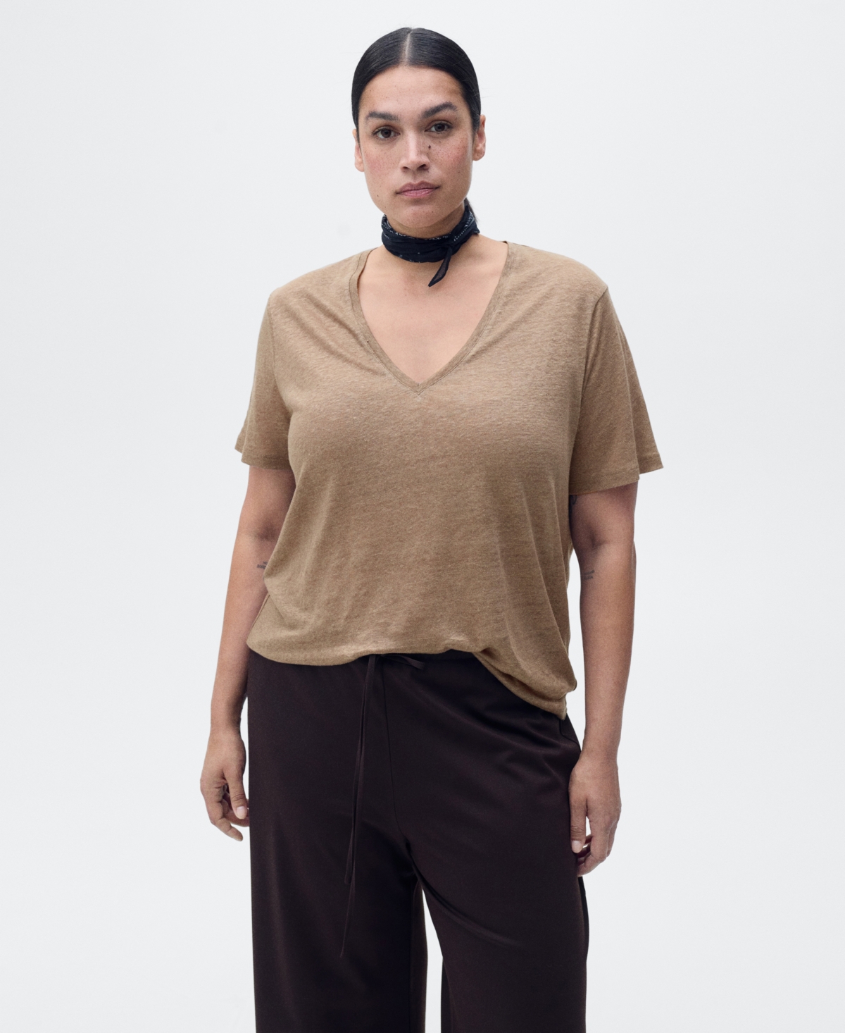 Click here for Mango Womens V-Neck Linen T-Shirt - Light  Pastel... prices