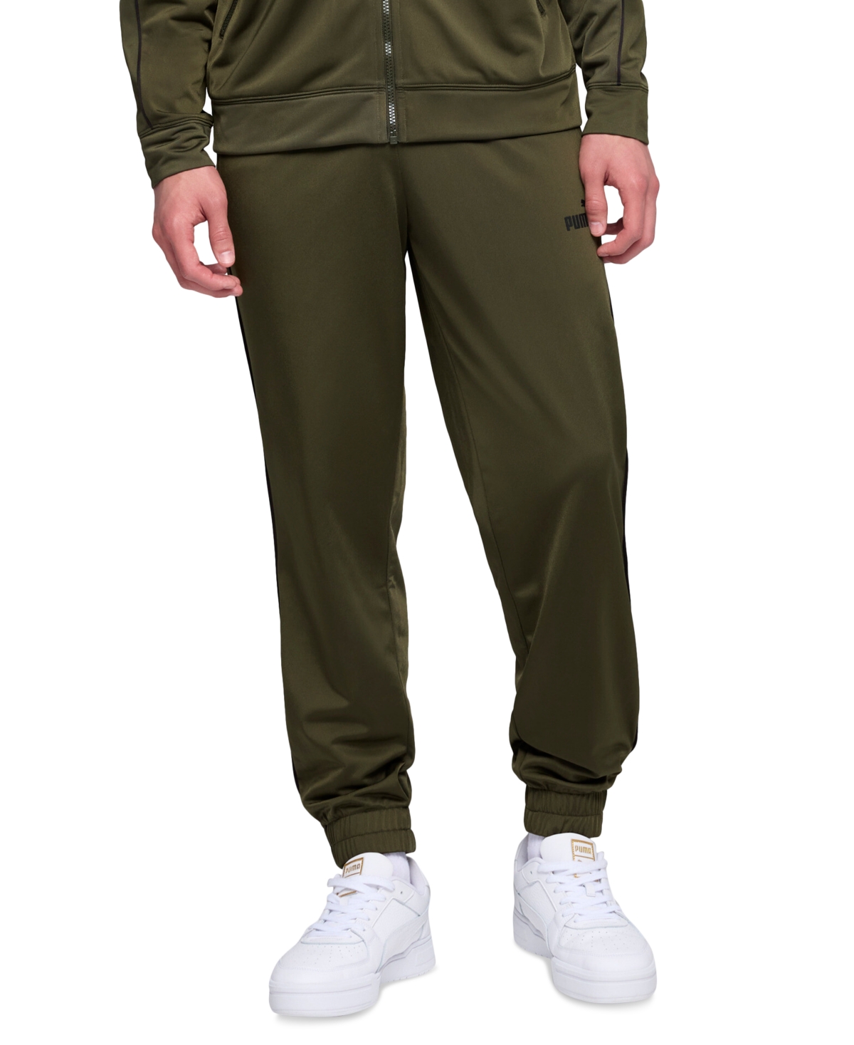 Click here for Puma Mens Piped Tricot Joggers - Dark Olive prices