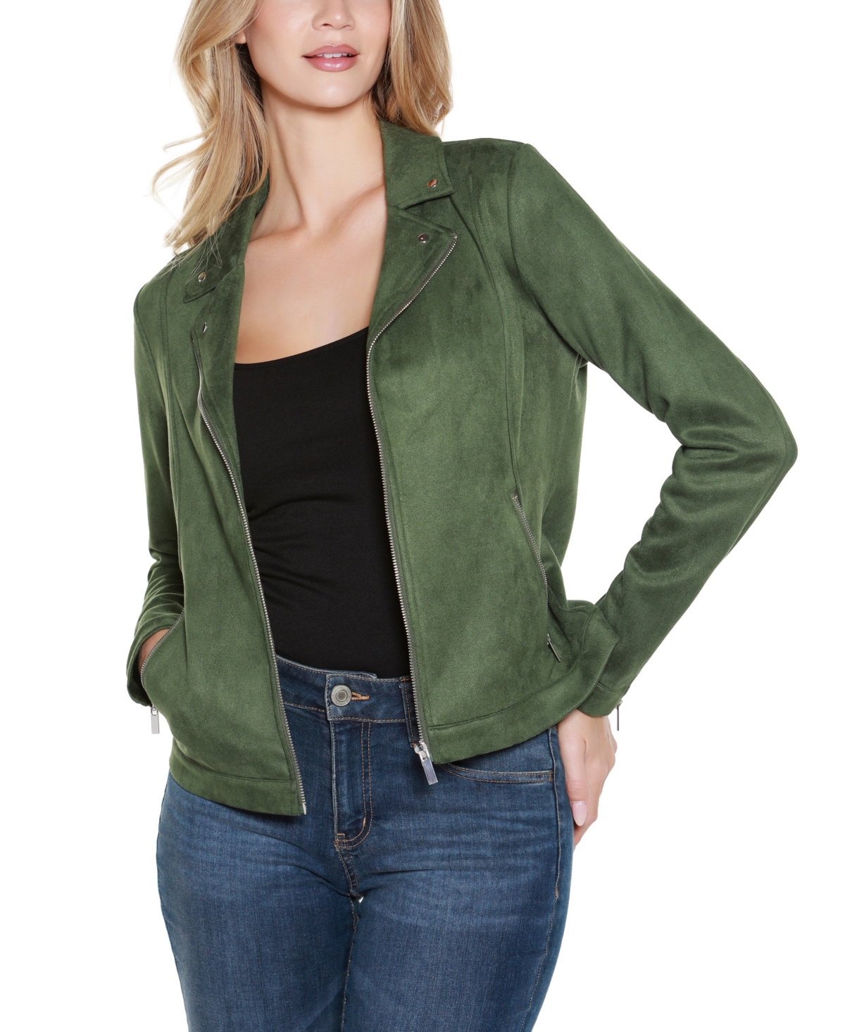 Click here for Belldini Womens Faux-Suede Moto Jacket - Utility G... prices