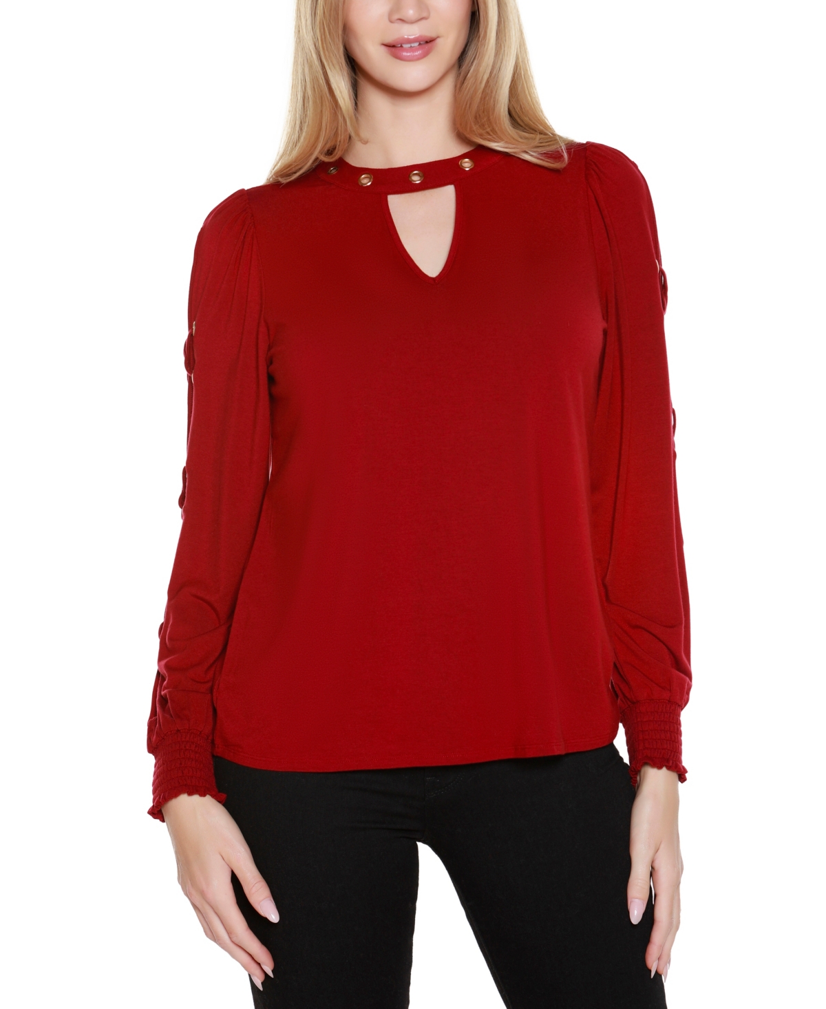 Click here for Belldini Womens Slit-Sleeve Keyhole Knit Top - Cra... prices