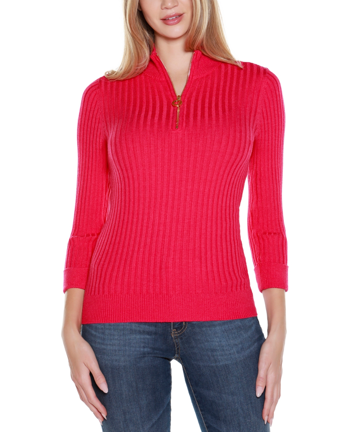 Click here for Belldini Womens Ribbed Quarter-Zip Sweater - Azale... prices