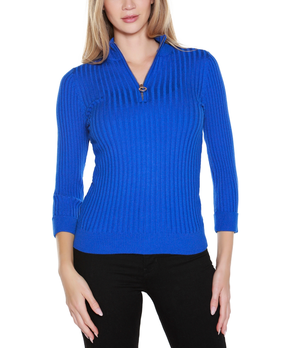 Click here for Belldini Womens Ribbed Quarter-Zip Sweater - Cobal... prices