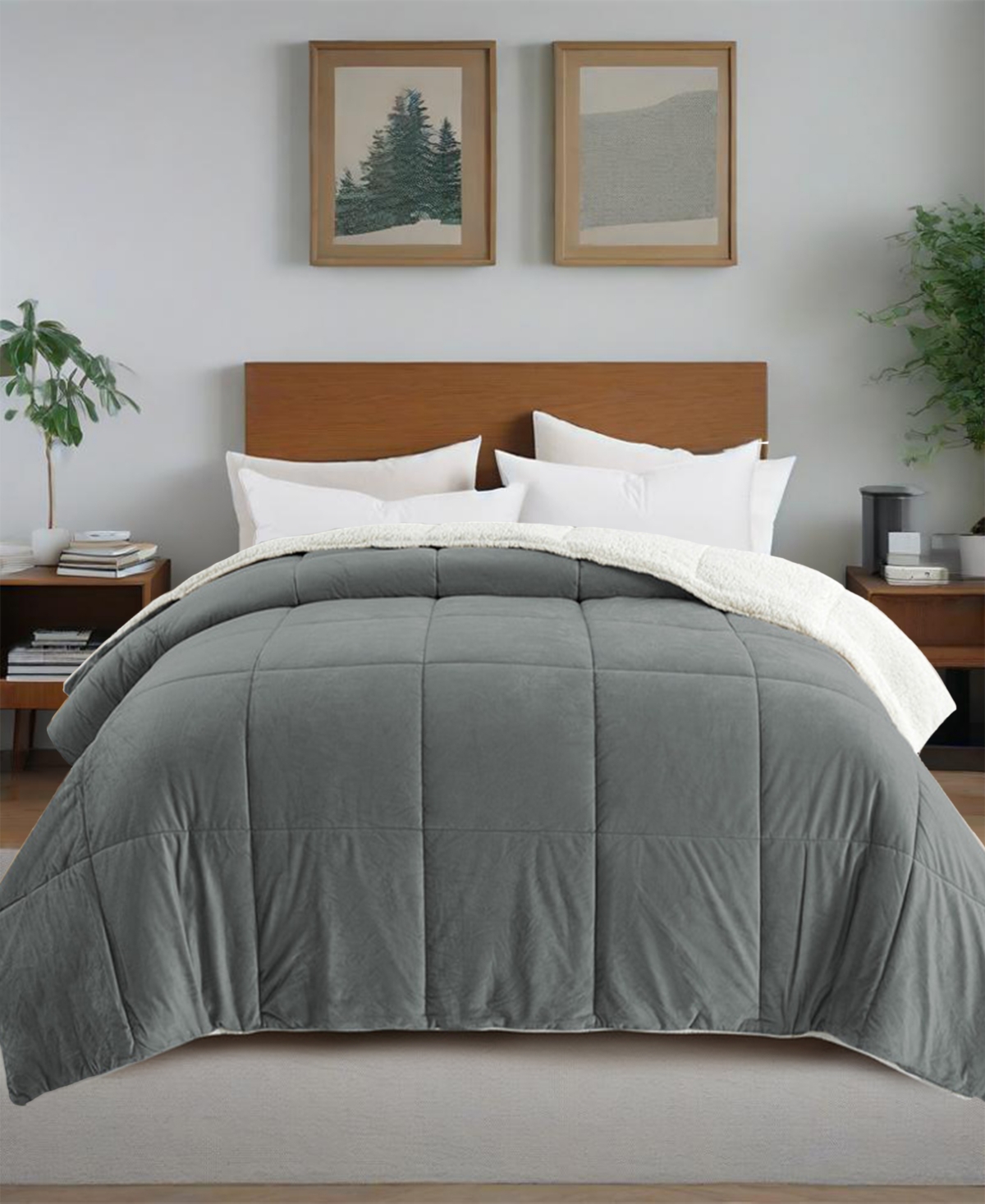Click here for Unikome Sherpa Reversible Comforter  King - Dark G... prices