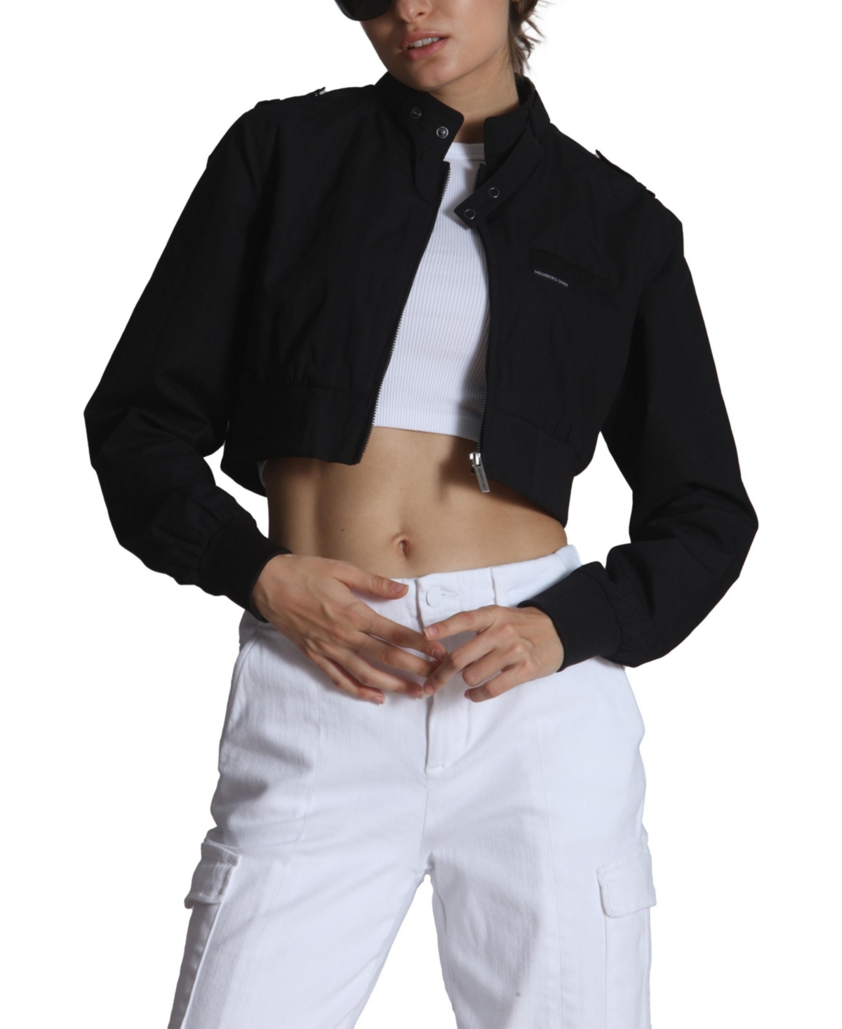 Click here for Womens Mini Cropped Racer Jacket - Black prices