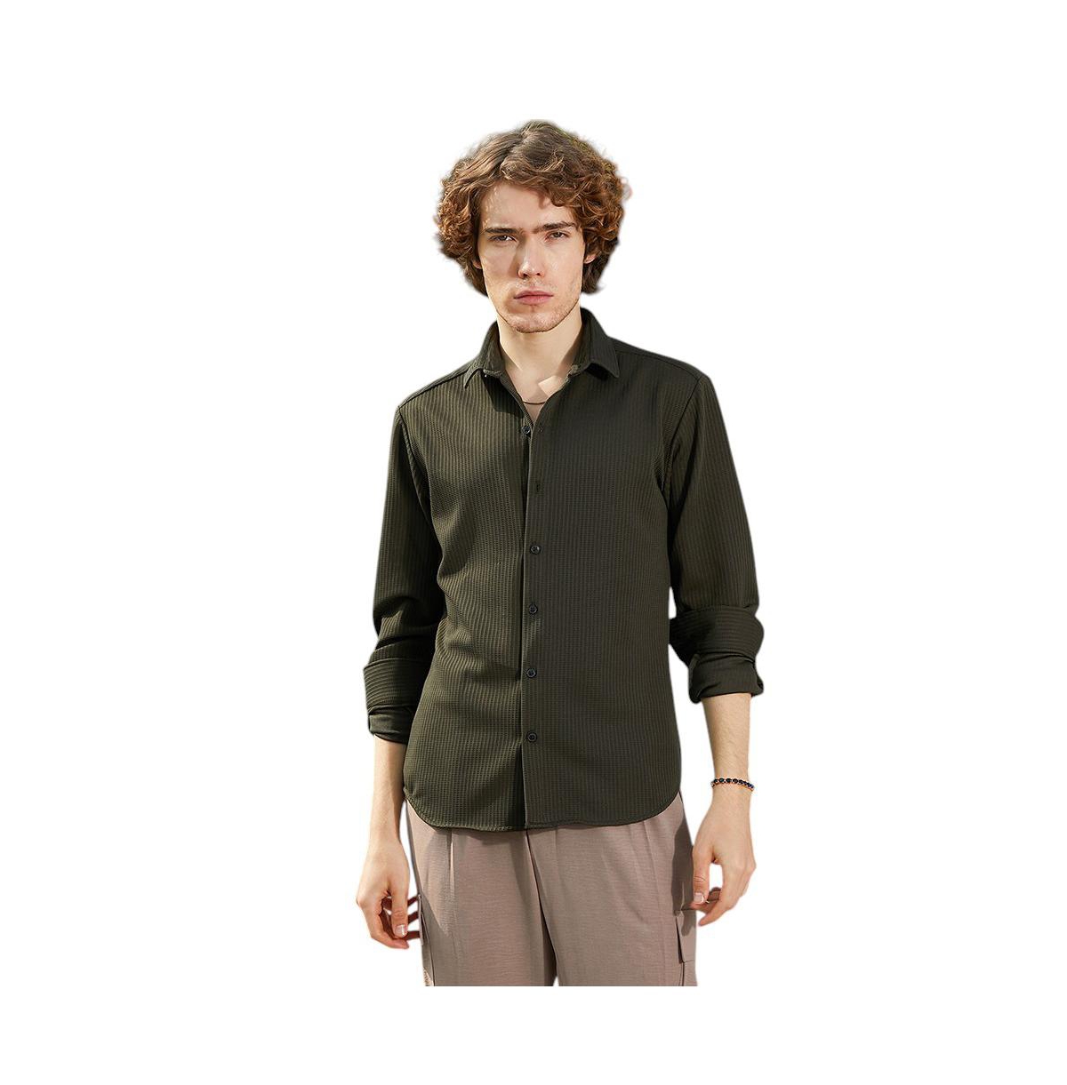 Click here for Campus Sutra Mens Ribbed-Woven Shirt - Green prices