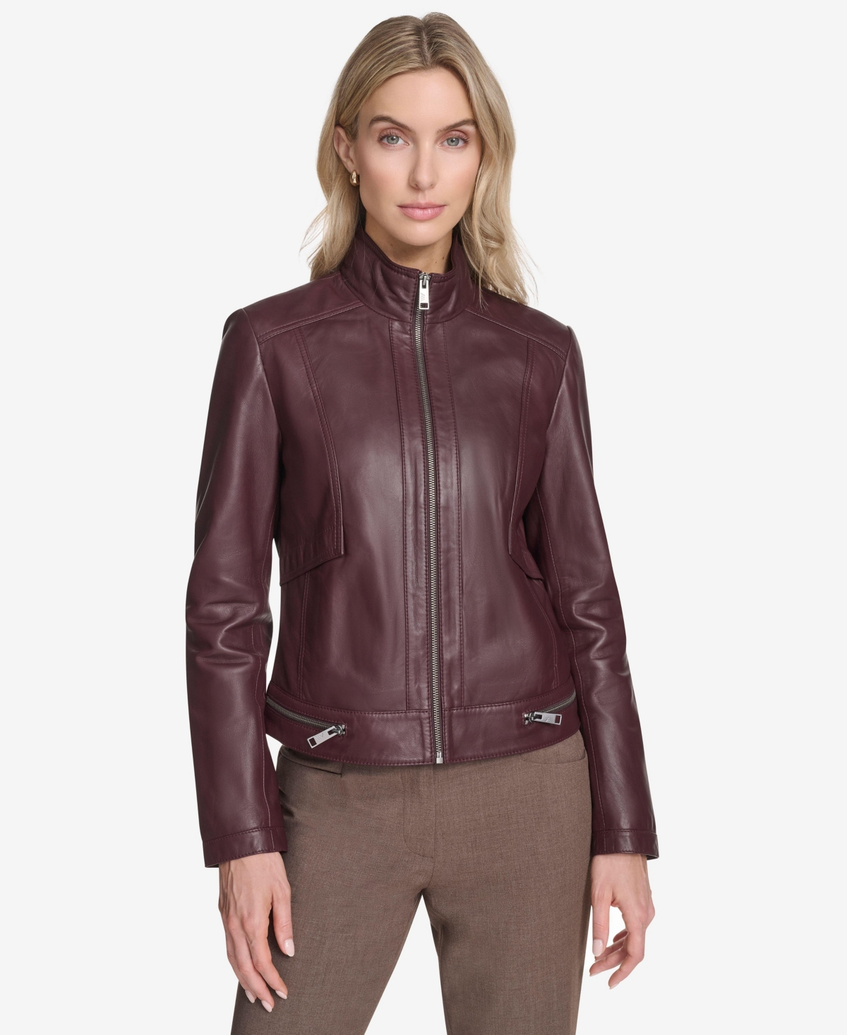 Click here for Andrew Marc Womens Rowan Leather Racer Jacket - Bu... prices