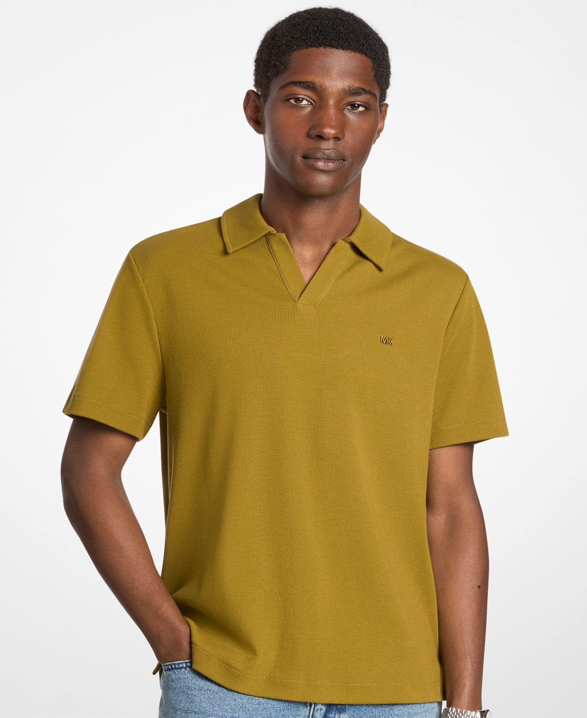 Click here for Michael Kors Mens Dense Rib Johnny Collar T-Shirt... prices